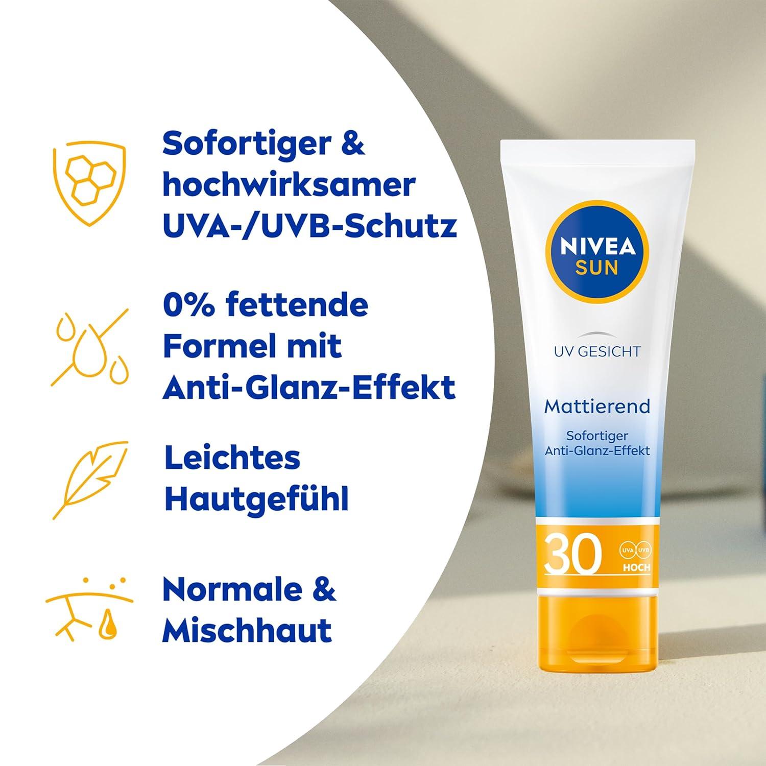 Nivea Sun UV Face Matting Sunscreen LSF 30 - Non-Fatty Lightweight Sun ...