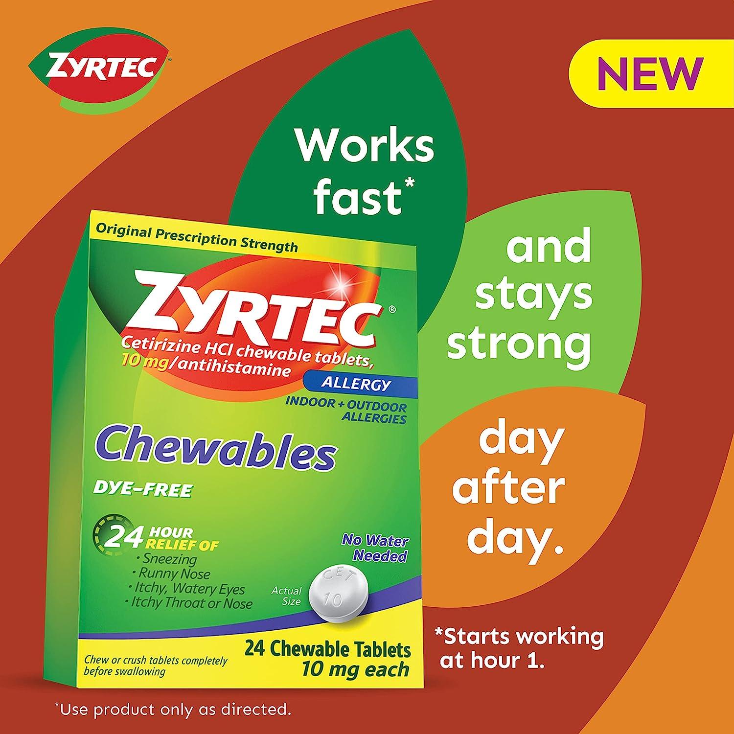 Zyrtec 24-Hour Allergy Relief Chewable Tablets - 10mg Cetirizine HCl ...