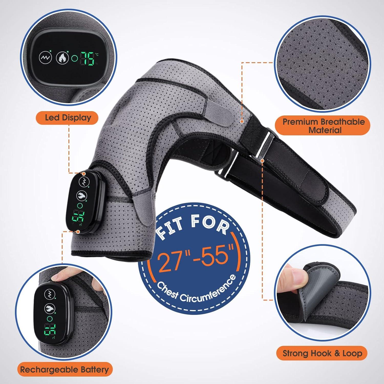 Adjustable Heated Shoulder Support with Vibration - Dark Grey | Men ...