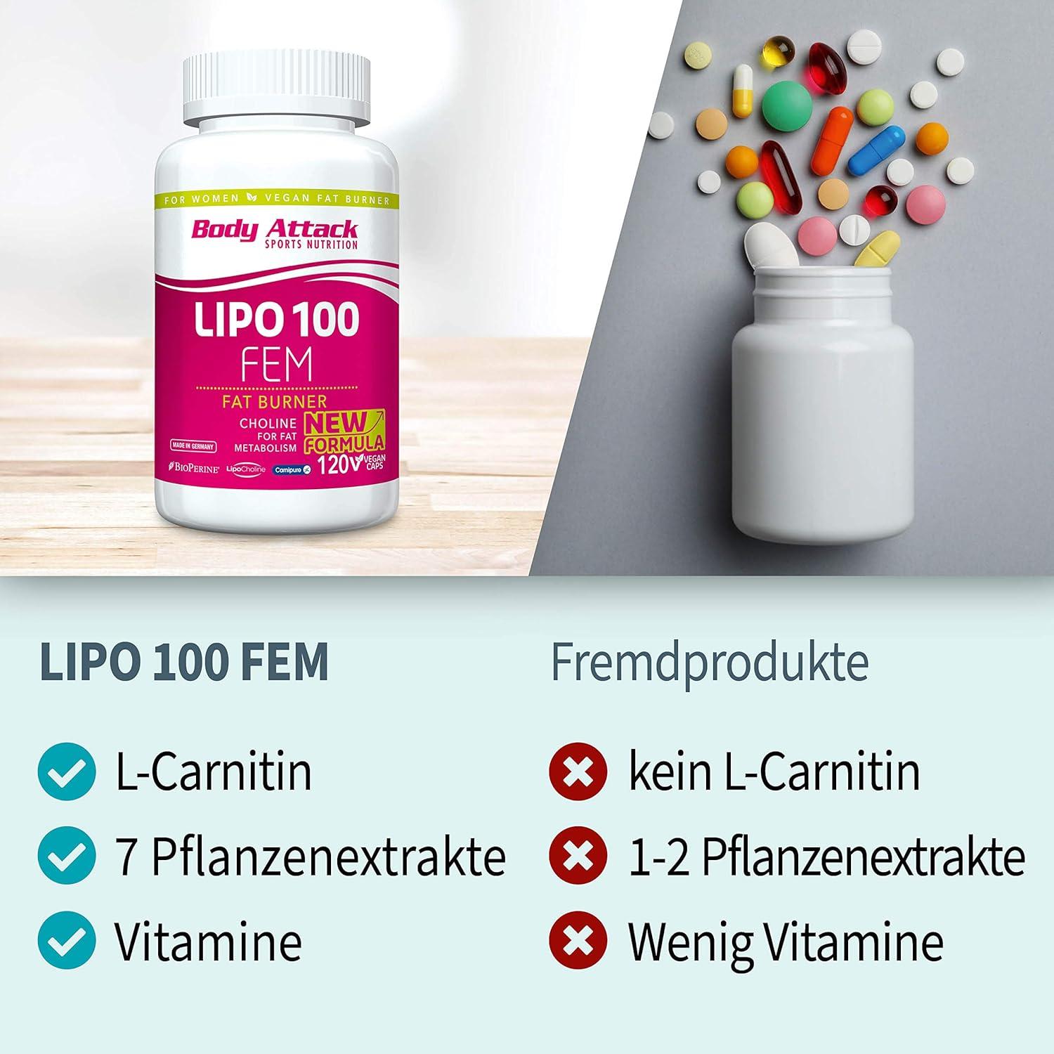 Body Attack Lipo 100 Fem Vegan - 60 Capsules | High-Dose Metabolism ...
