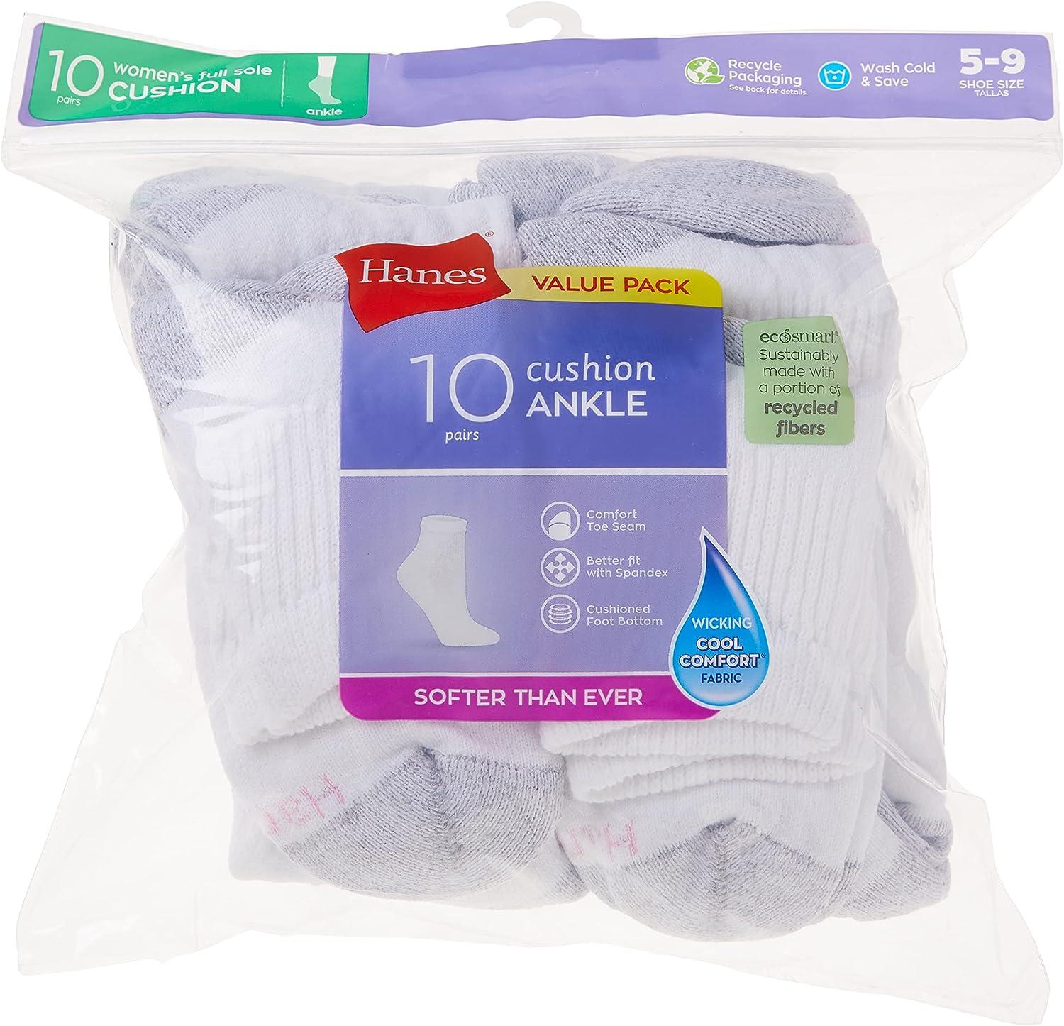 Hanes Women's 10-Pack White Ankle Socks - Size 5-9 | Value Pack | Buy ...