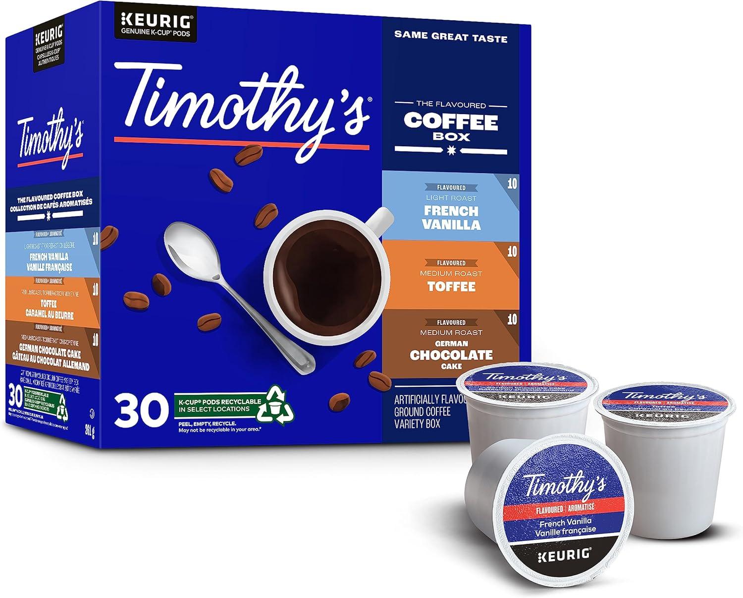 Timothy's The Flavoured Coffee 30 Count-Box K-Cup Coffee Pods 30 Count ...
