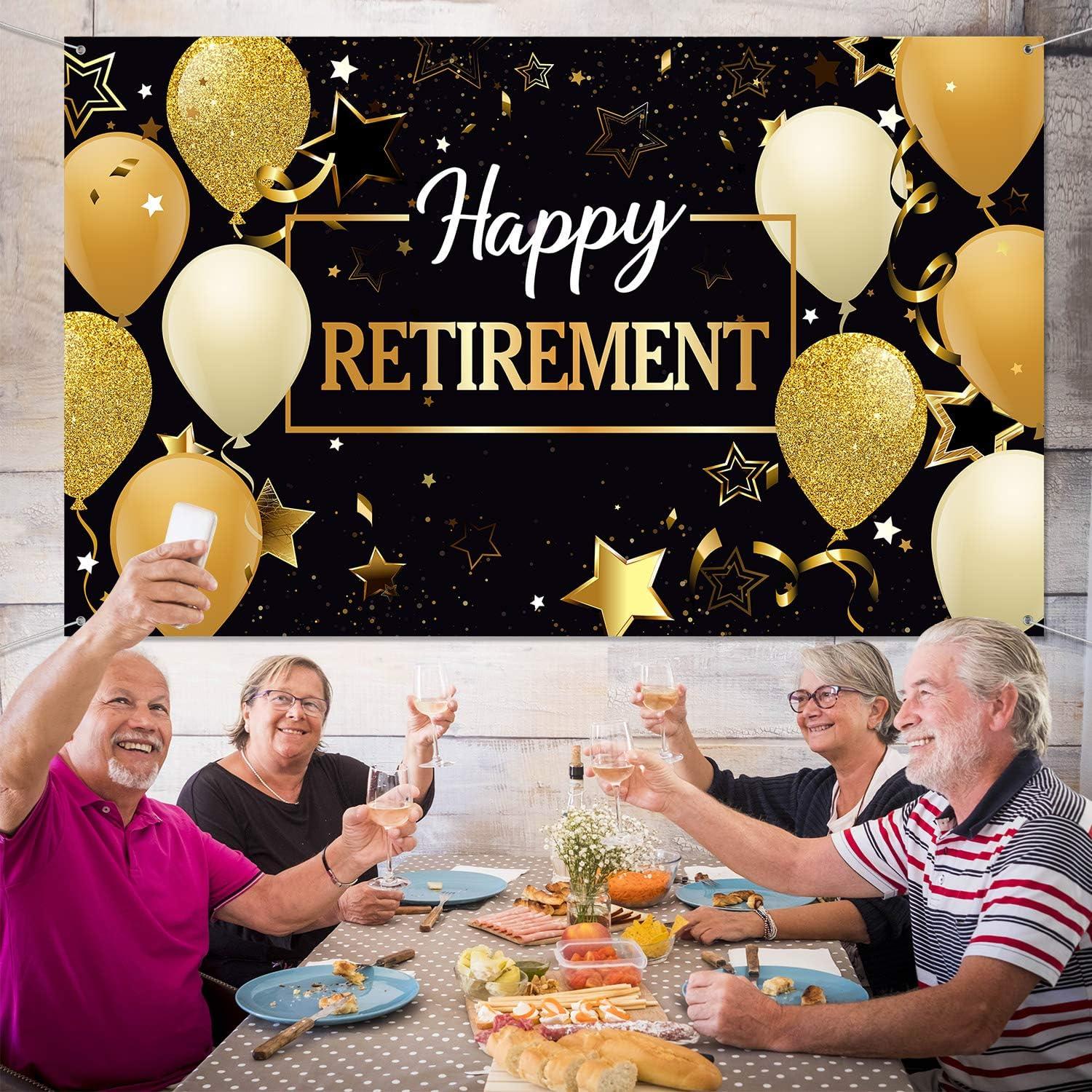 Extra Large Black and Gold Retirement Party Banner | 70.8 x 43.3 Inch ...