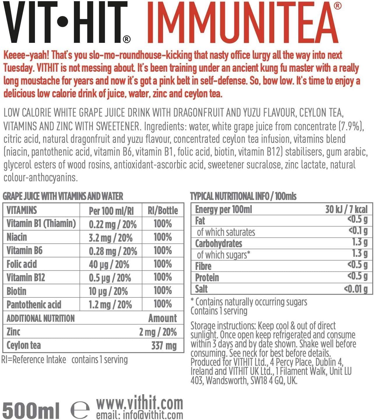 VIT HIT IMMUNITEA Dragonfruit Yuzu Ceylon Tea | 12 x 500ml Bottles ...