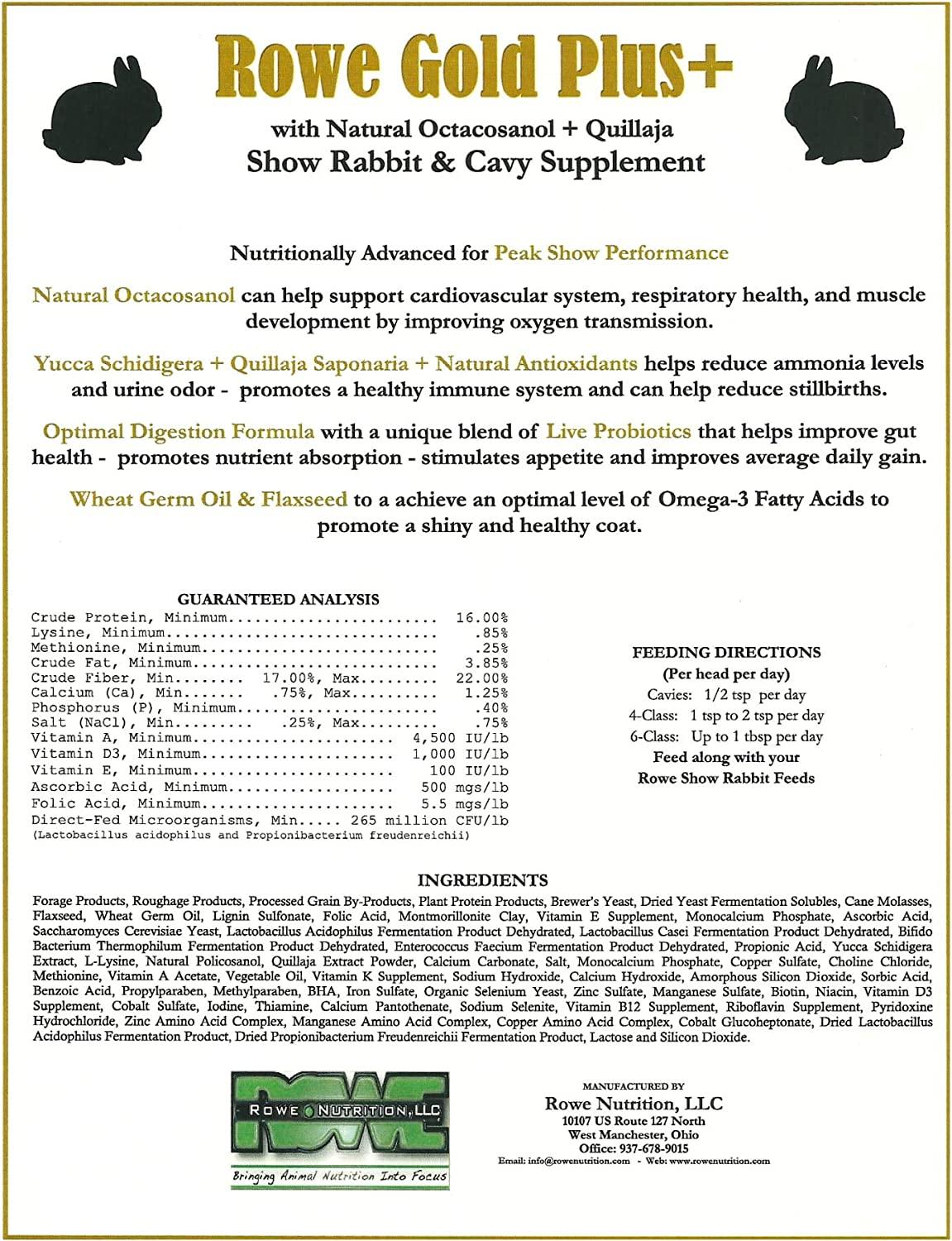 Rowe Gold Plus+ Rabbit & Cavy Supplement 2.2LB - Nutrient-Enriched ...