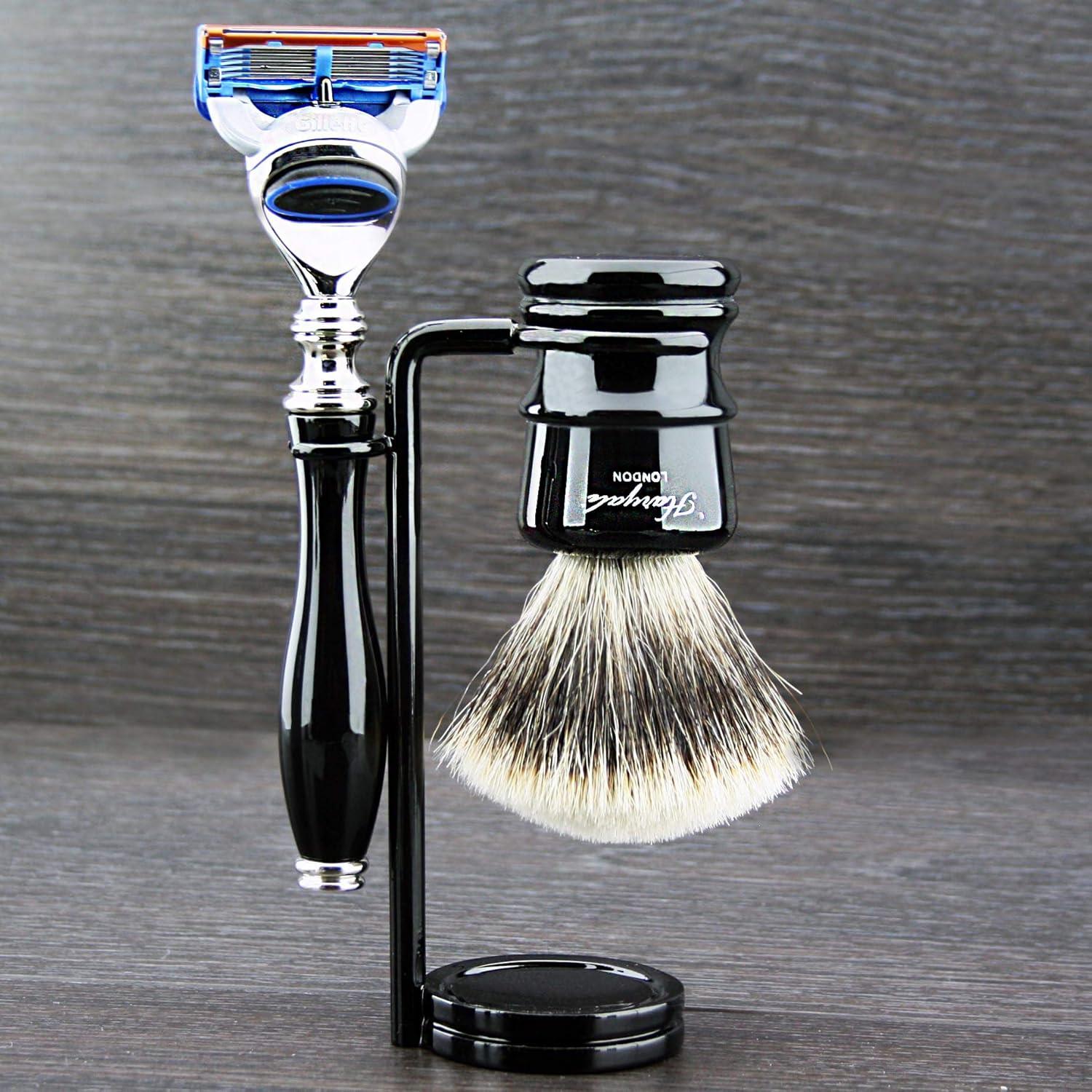 Luxury Shaving Set - 5 Razors Silver Tip Razor Badger Hair Brush ...