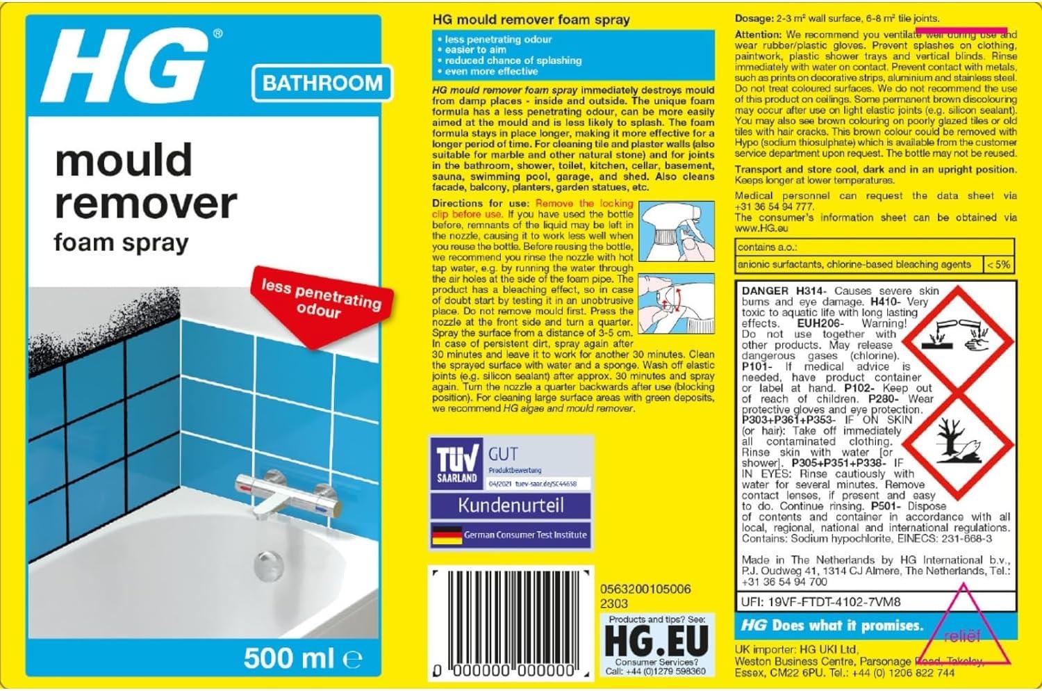 HG Grout Cleaner Concentrate 500ml HG Mould Remover Foam Spray 500ml 2x ...