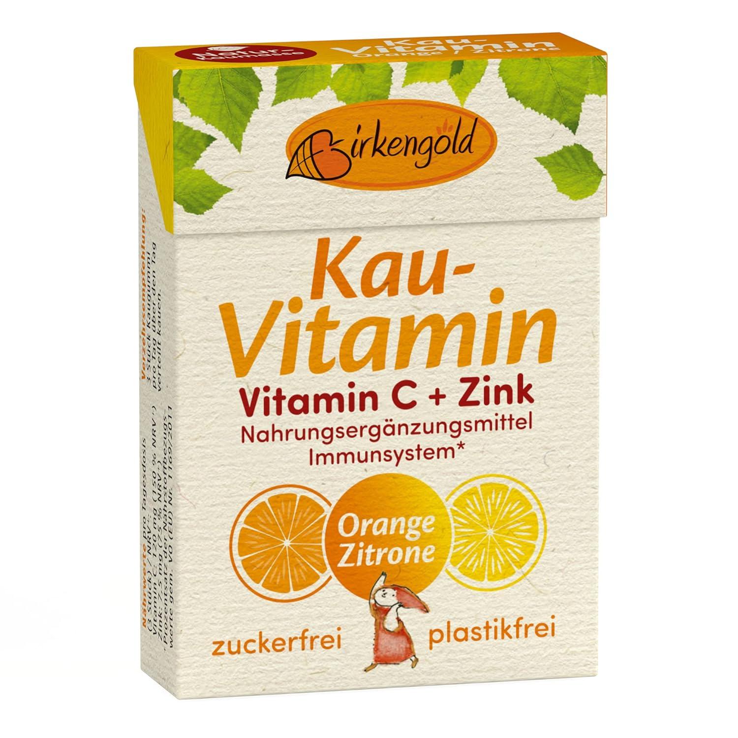 Birch Gold Kau-Vitamin C & Zinc - Plastic-Free Vegan Dental Chewing Gum ...