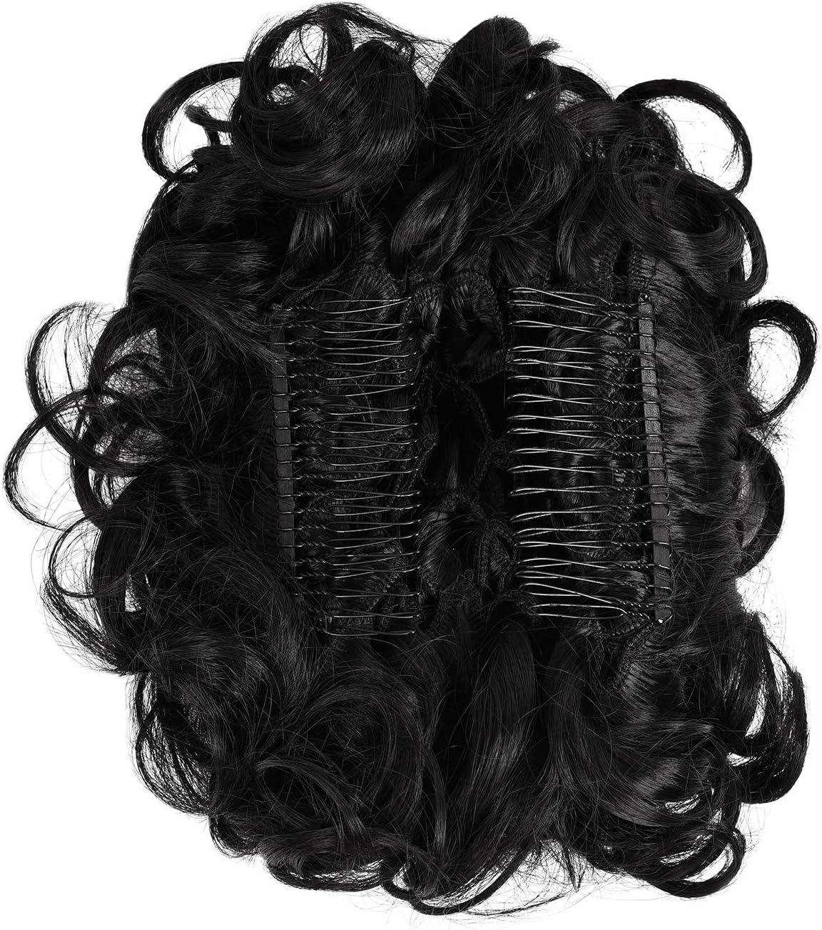 Yamel Curly Bun Scrunchie Hairpiece in Black | Synthetic Updo Combs ...