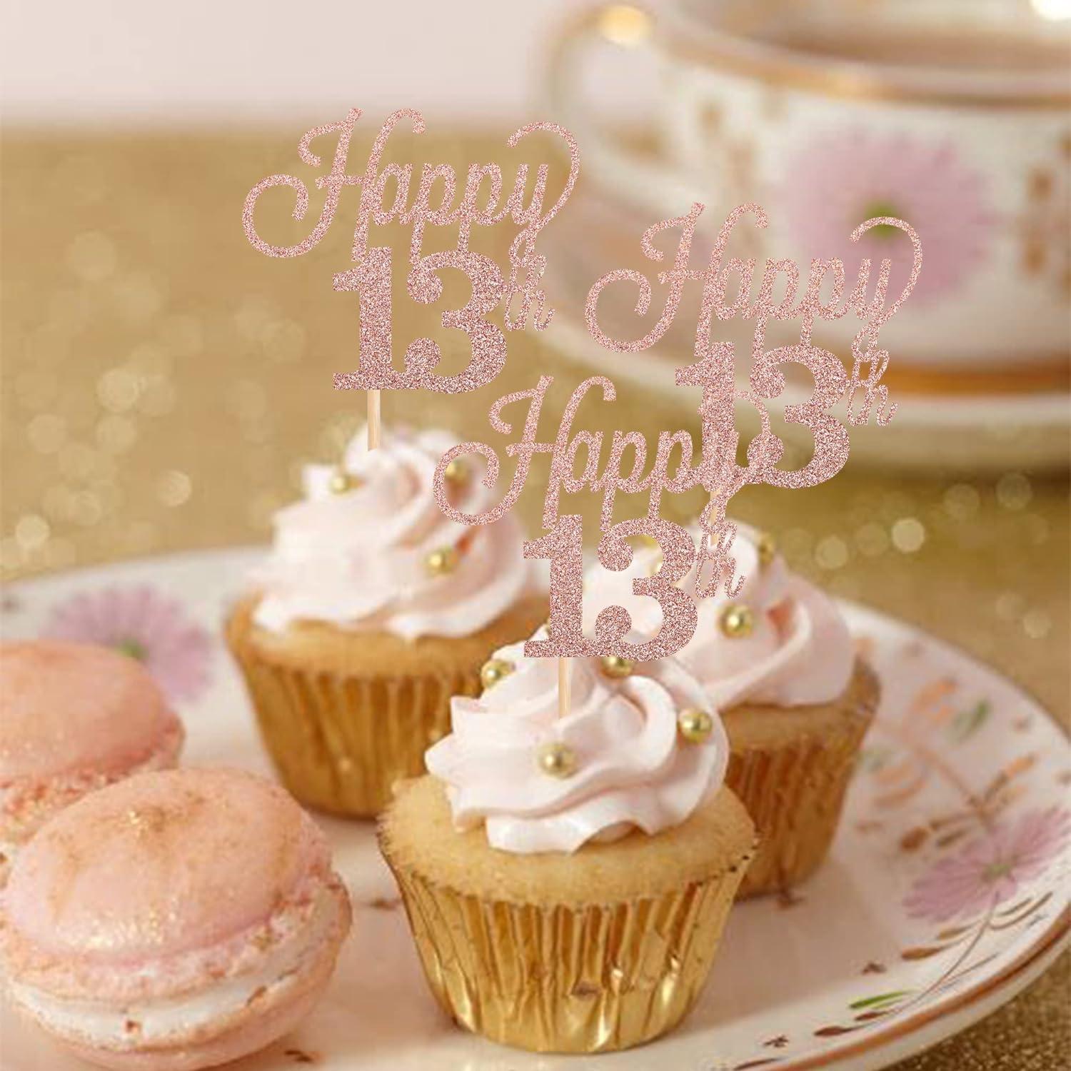 Pack of 24 13 Cupcake Toppers Glitter "Happy 13th Birthday" Cake ...