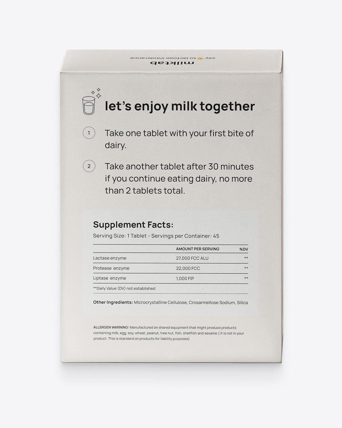 Milktab Lactase Pills - Fast-Acting Lactase Tablets for Dairy & Lactose ...