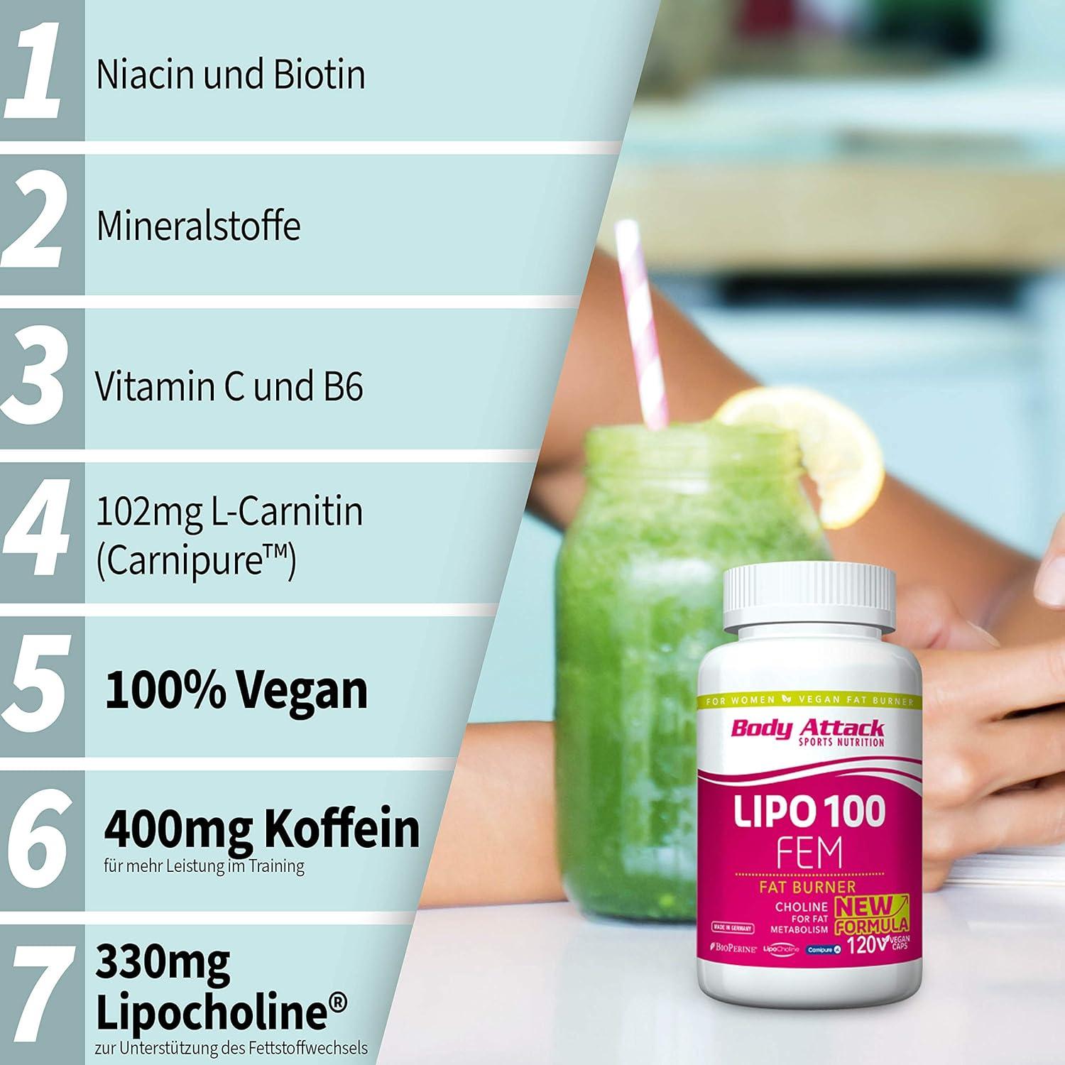 Body Attack Lipo 100 Fem Vegan - 60 Capsules | High-Dose Metabolism ...