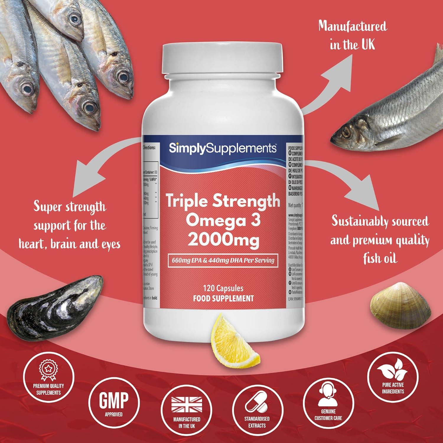 High Strength Omega 3 Fish Oil 2000mg | 120 Capsules | 660mg EPA ...