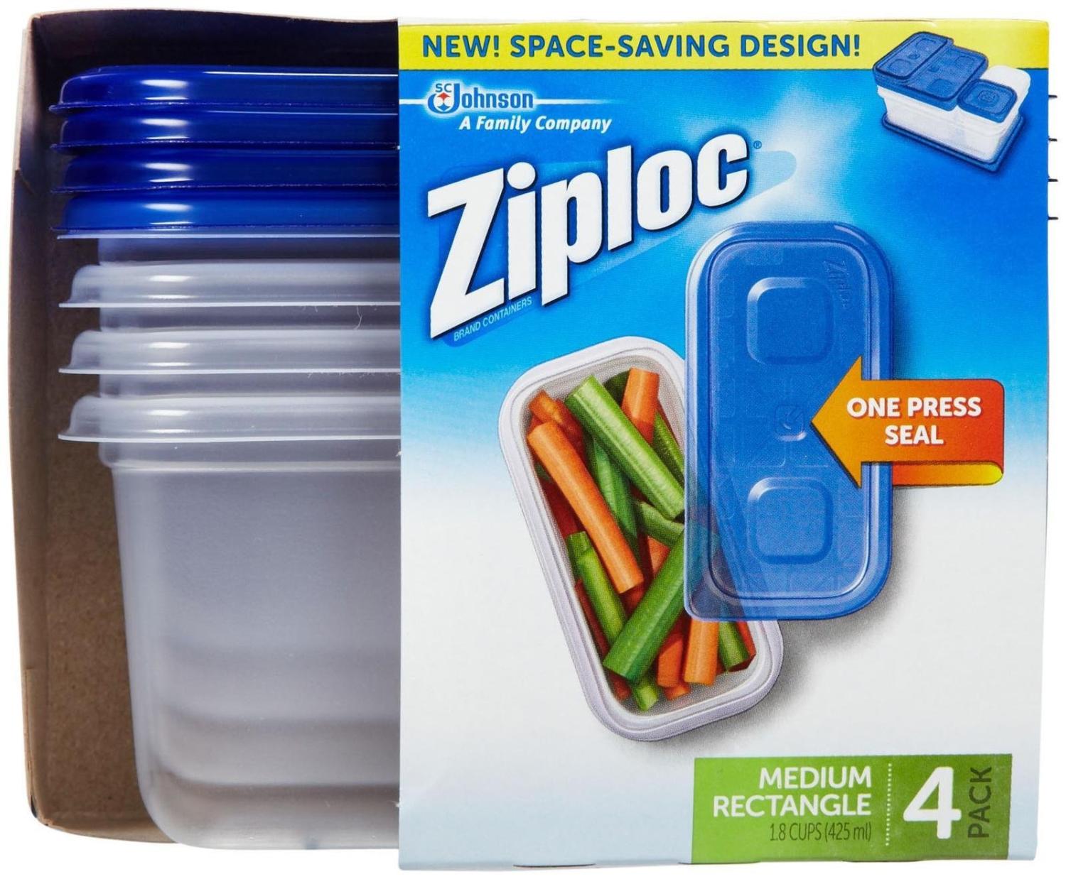 Ziploc Container Medium Rectangle 4 CT - Pack of 3 | Convenient Storage ...