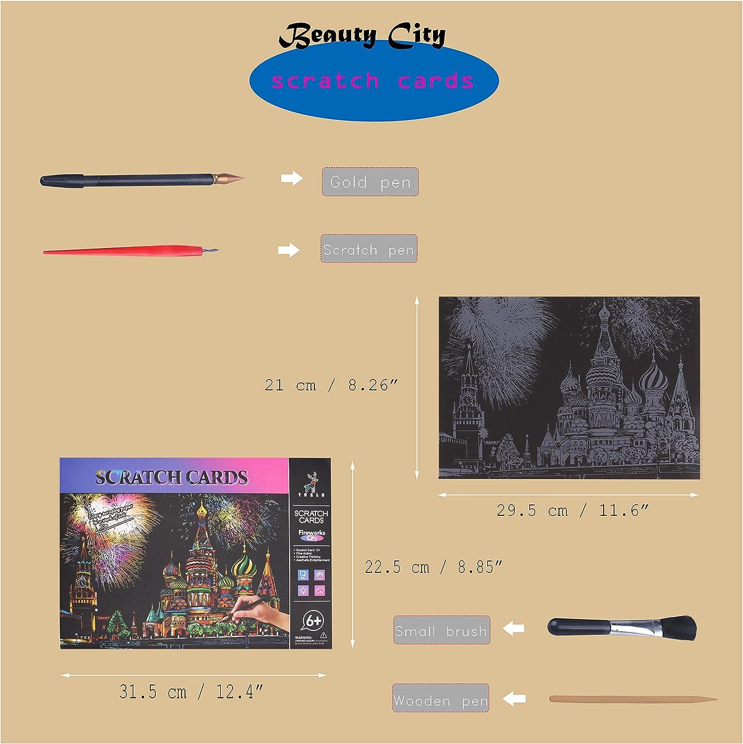 Fireworks City Scratch Painting & Cards Set | Engraving Art A4 for Kids ...