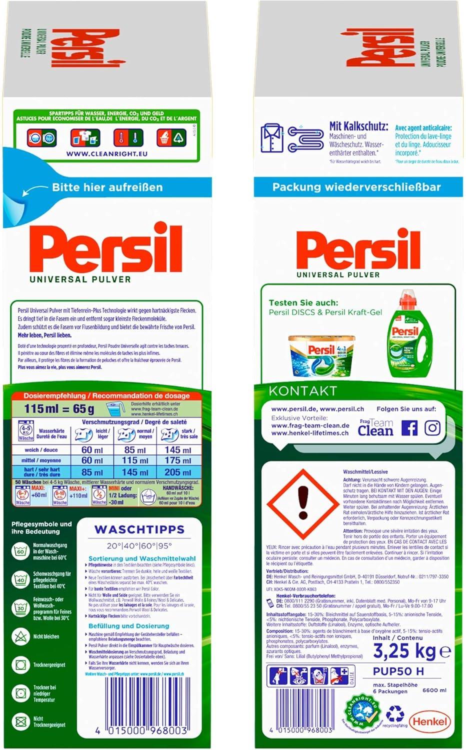 Persil Universal Powder Detergent 50 Wash Loads Deep Clean Technology ...