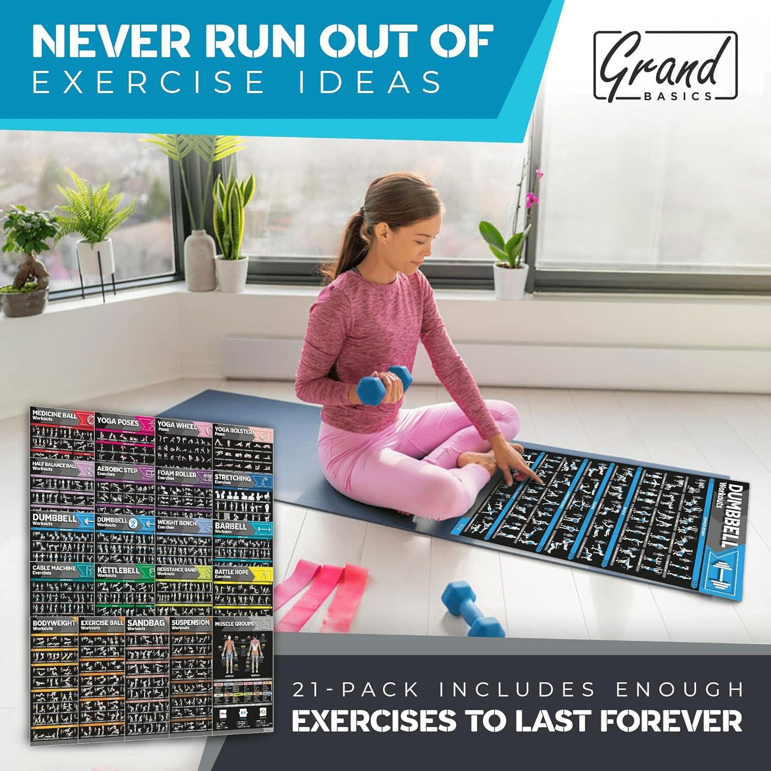 21-PACK Laminated Workout Poster Set - Home Gym Exercise Charts for ...