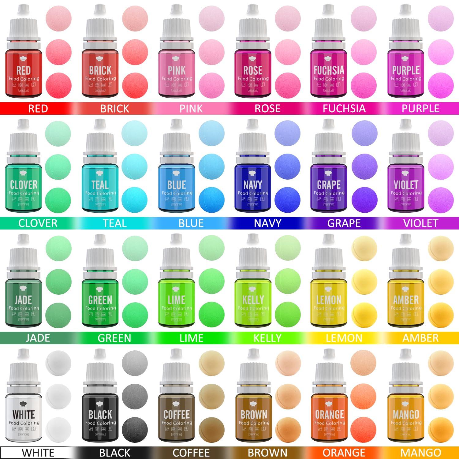 24 Vibrant Food Coloring Set for Baking & Decorating - Liquid Colors ...