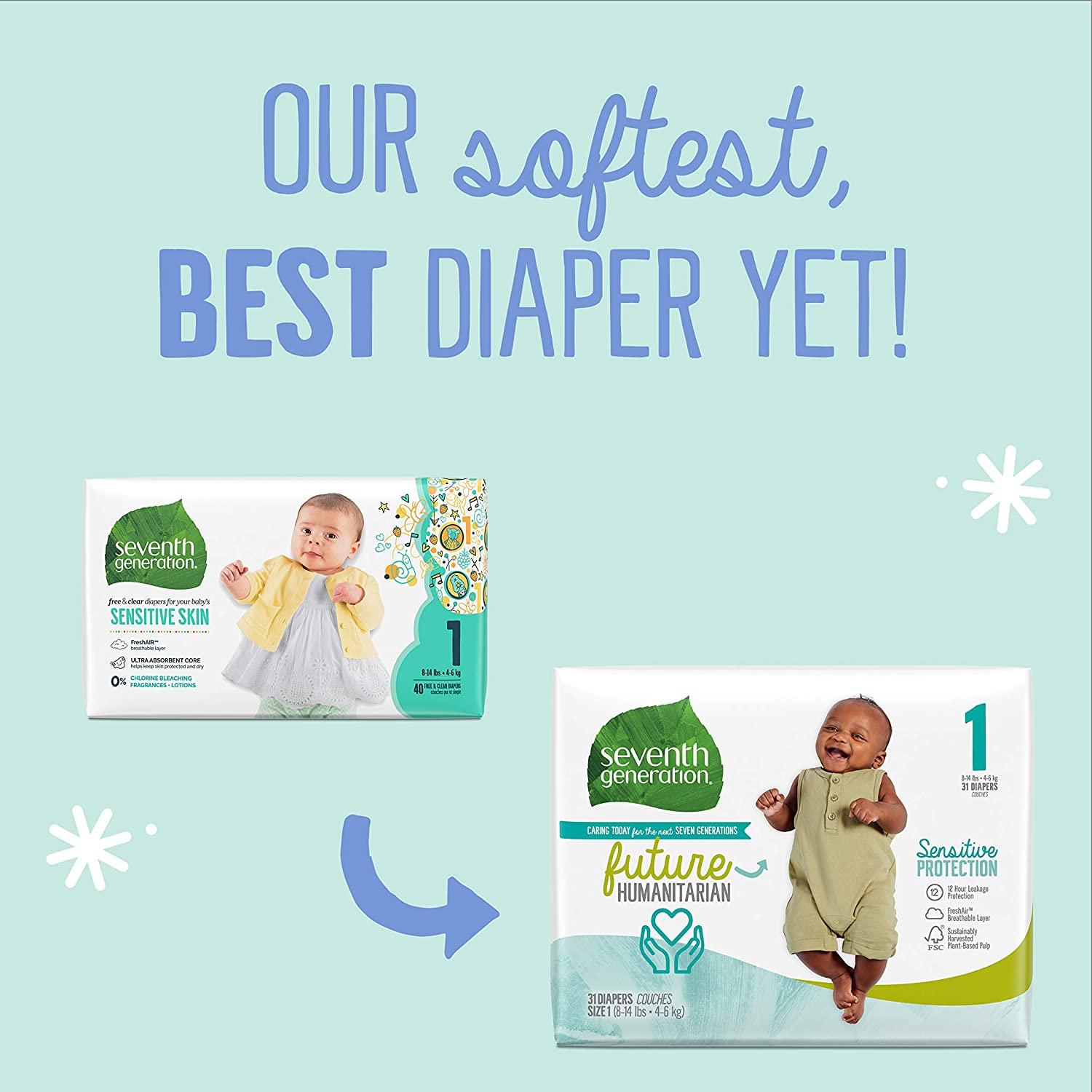 Seventh Generation Size 1 Baby Diapers - 80 Count Super Pack for ...