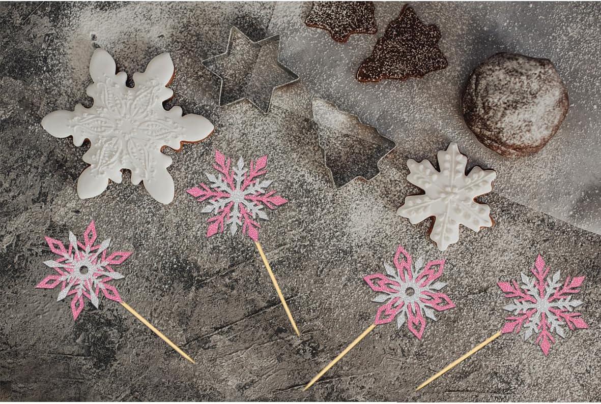 24 x Sparkly Snowflake Cupcake Toppers Birthday Cake Decoration Winter ...