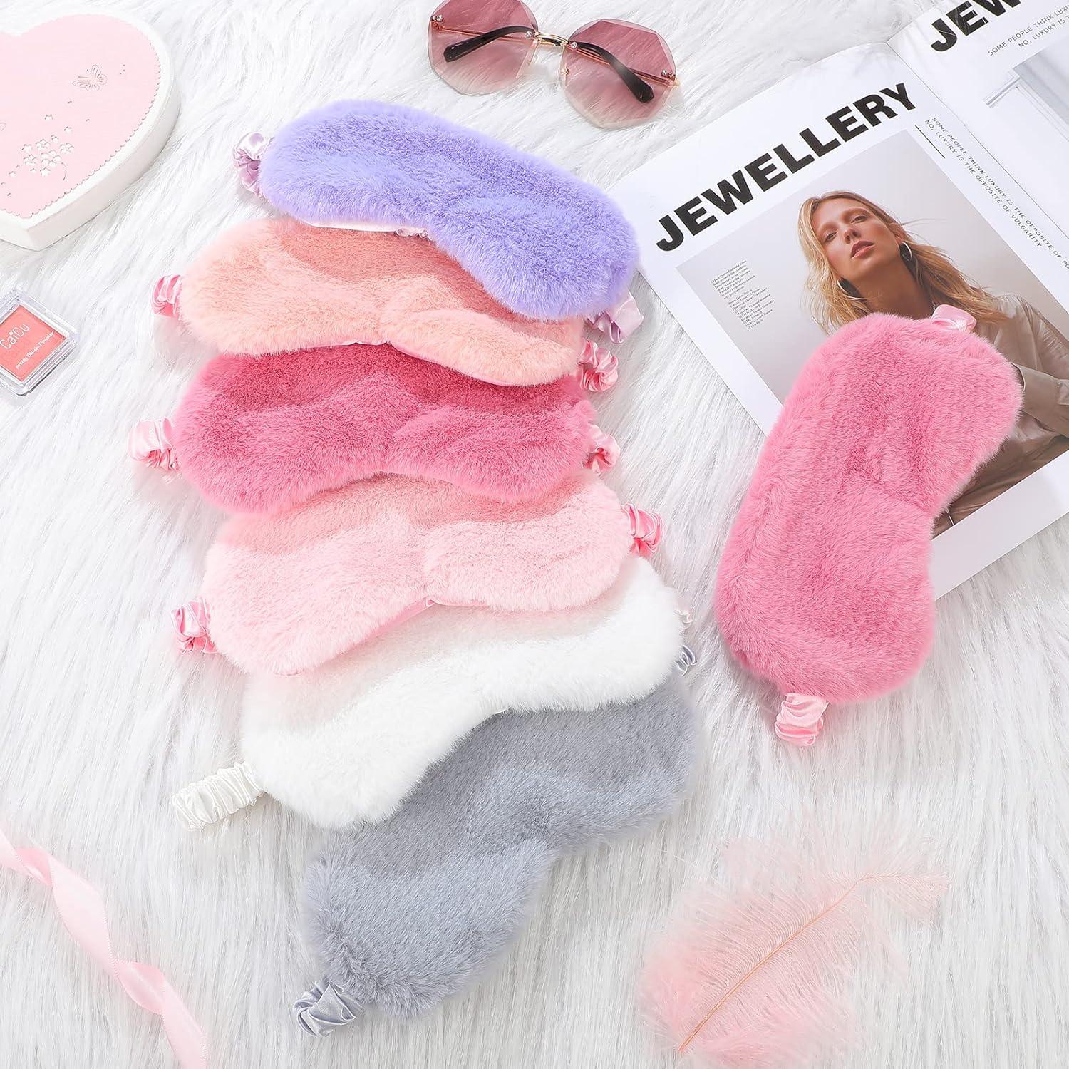SATINIOR 12 Pack Plush Faux Fur Eye Masks for Sleeping - Blindfold for ...