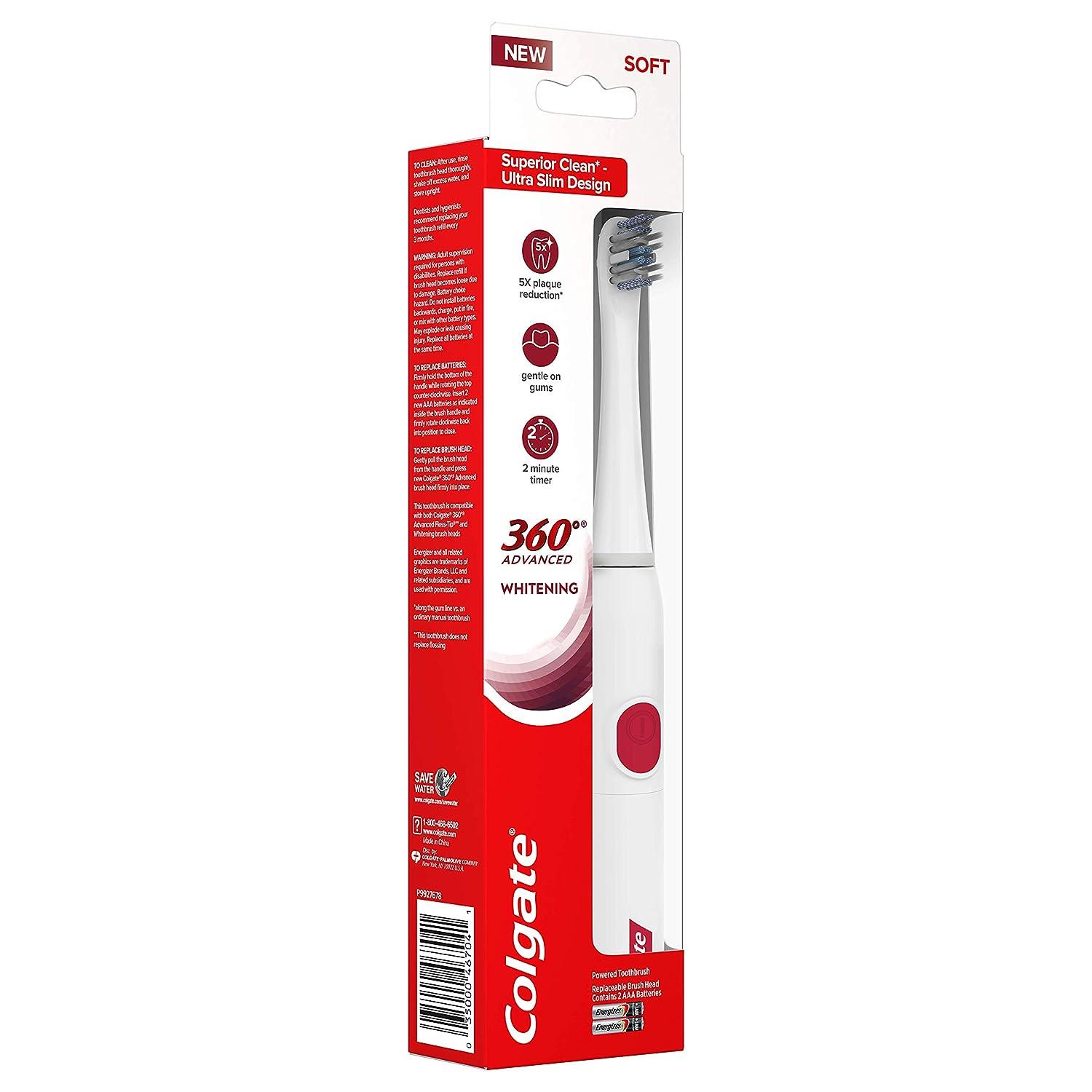 Colgate 360 Advanced Sonic Battery Power Toothbrush Soft Whitening 1 ...