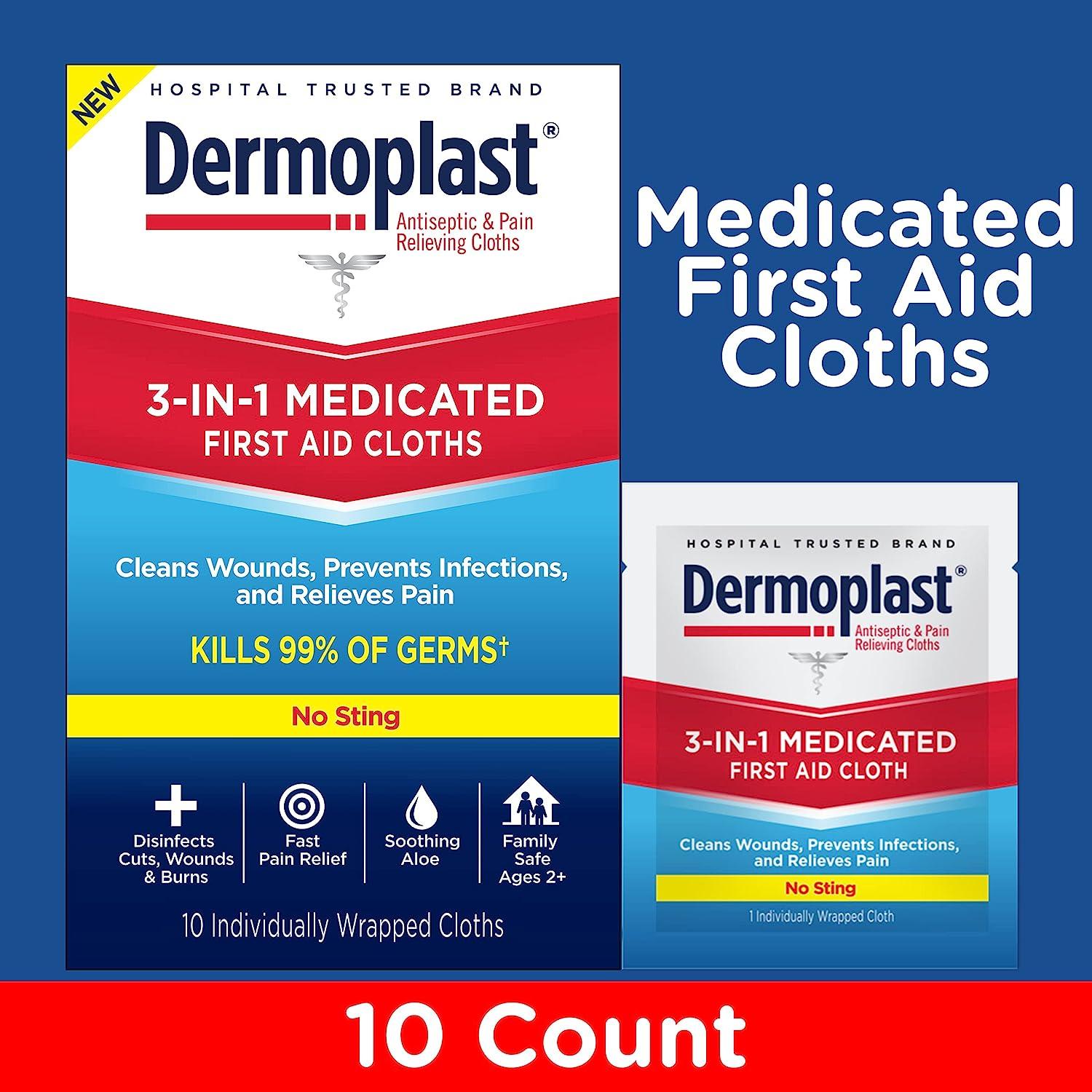 Dermoplast 3-in-1 Medicated First Aid Cloths - Sting-Free Formula for ...