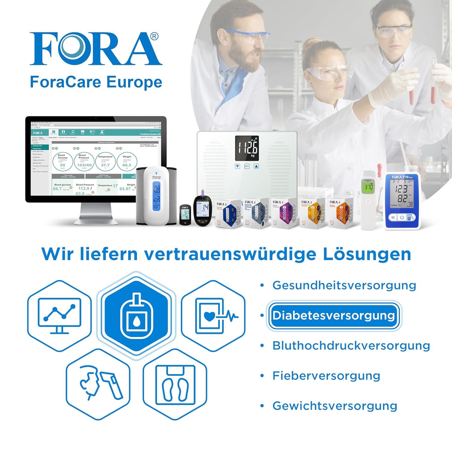 FORA 6 in 1 Blood Glucose Meter Bluetooth | 150pcs Test Strips & 3 BG ...