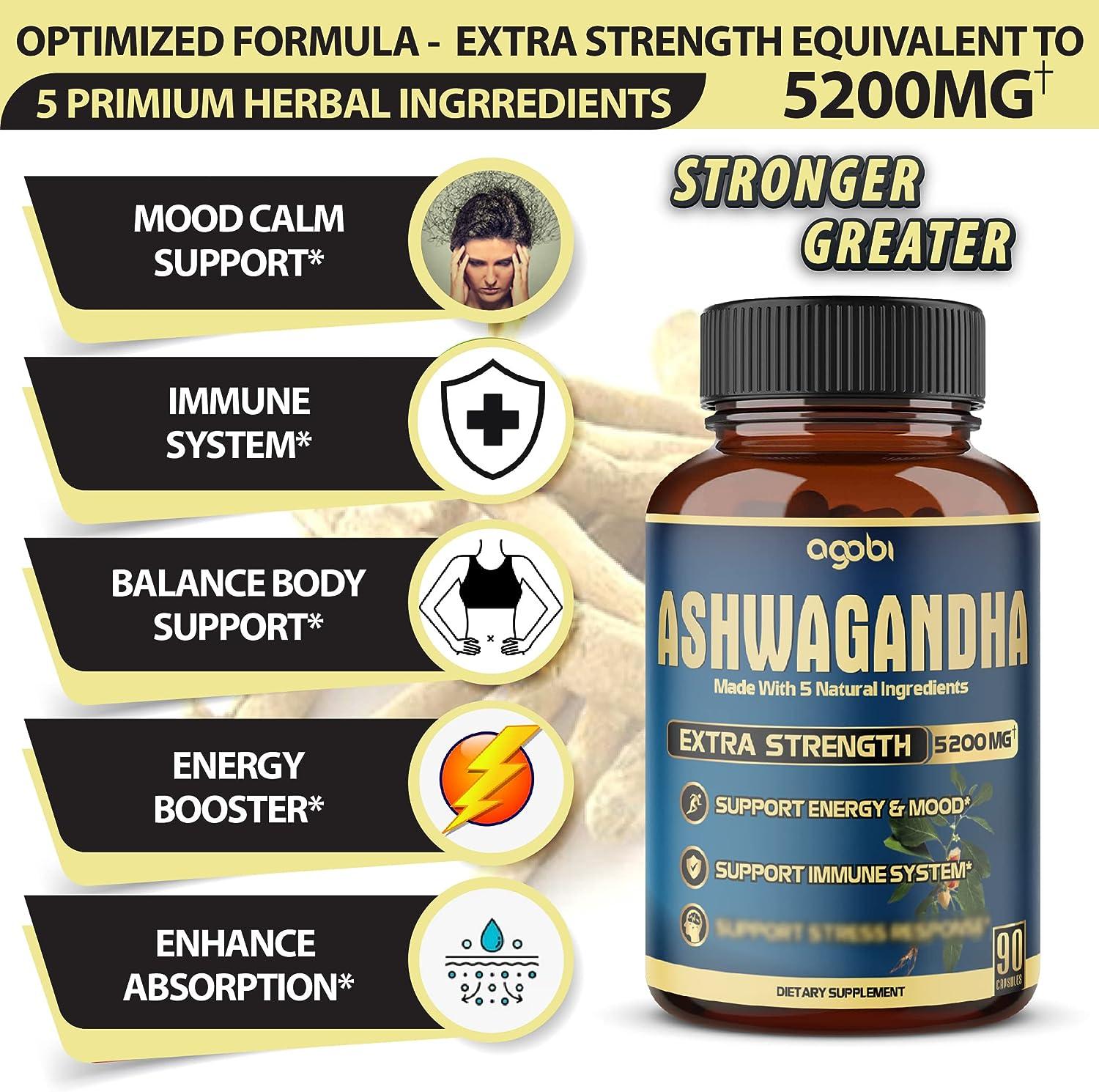 Ultimate Strength Ashwagandha Extract Capsules 5200mg - with Ginger ...