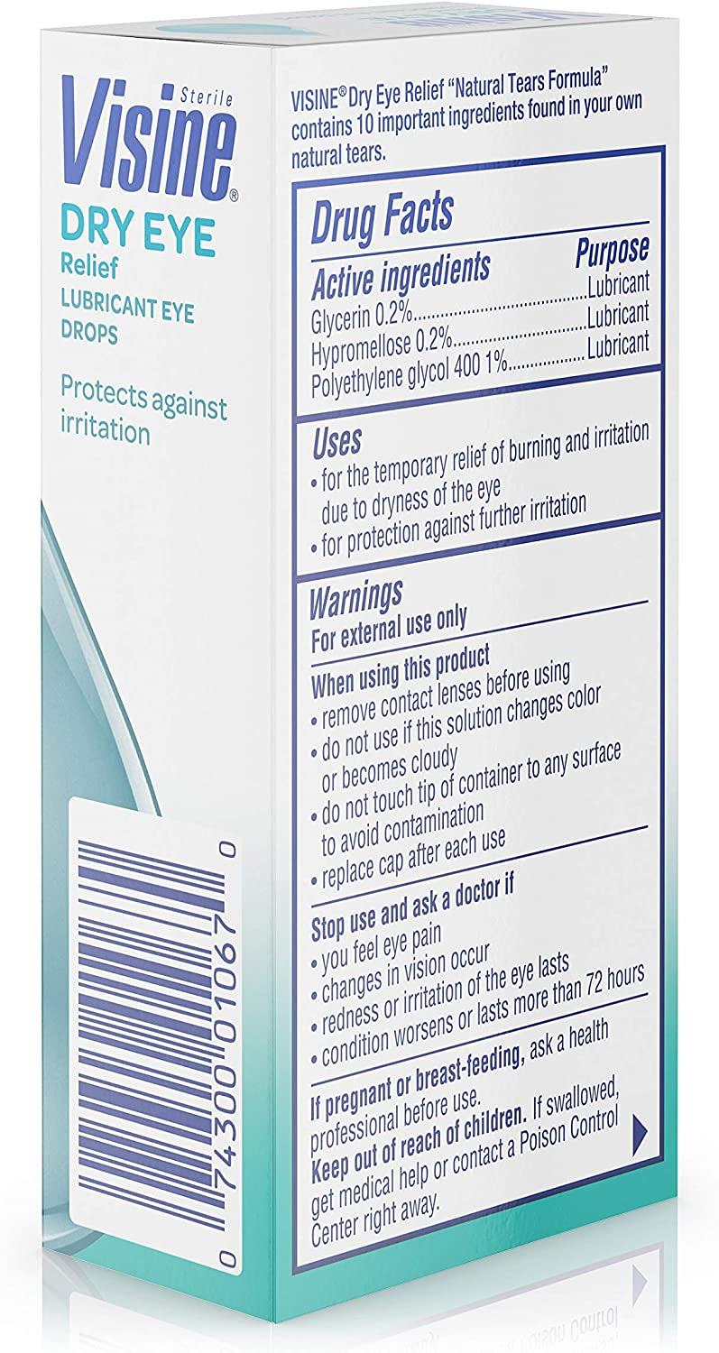Visine Dry Eye Relief Lubricant Eye Drops 0.5 fl. oz - Soothes and ...