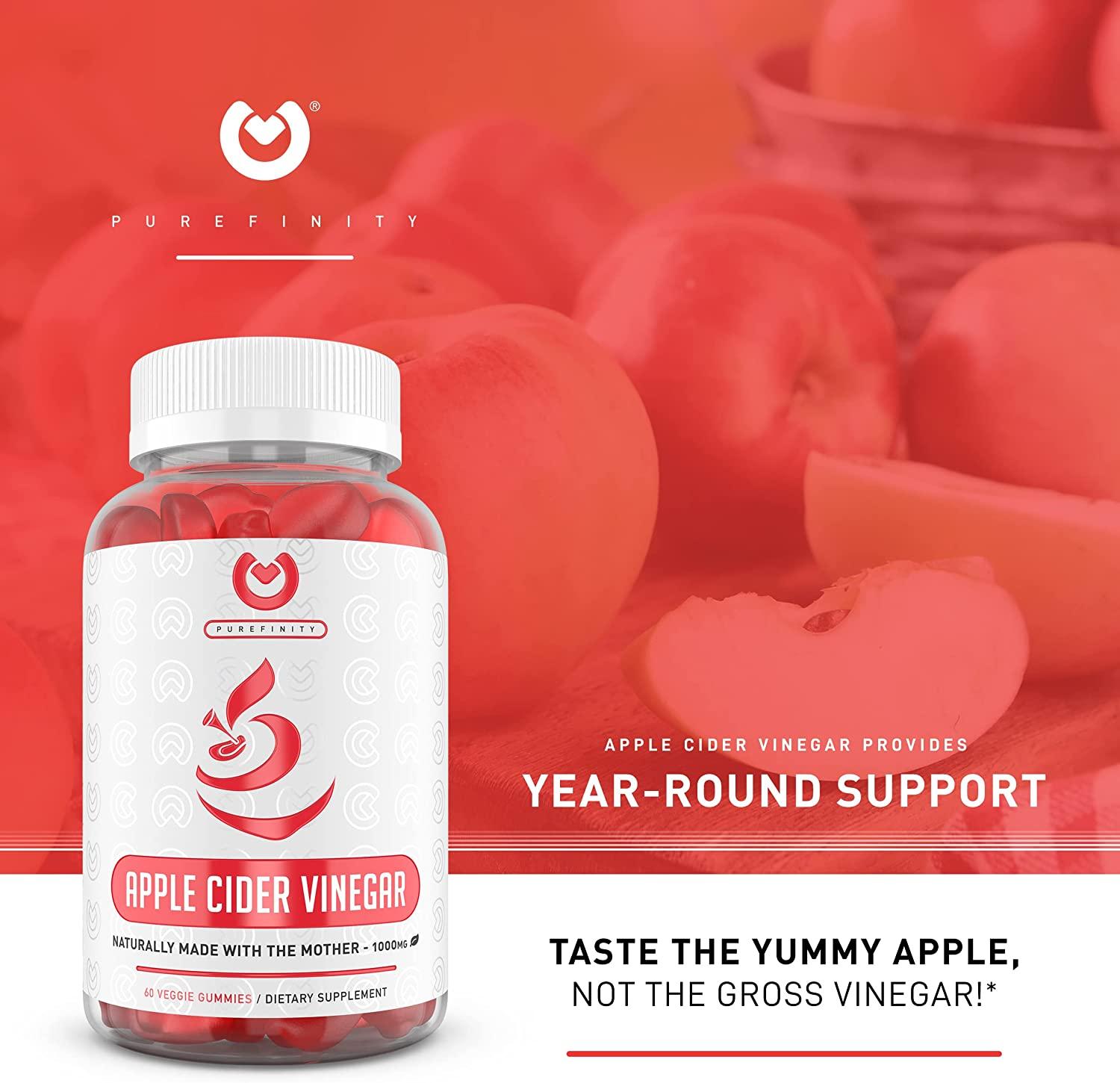 Purefinity Apple Cider Vinegar Gummies Raw Natural Unfiltered Acv