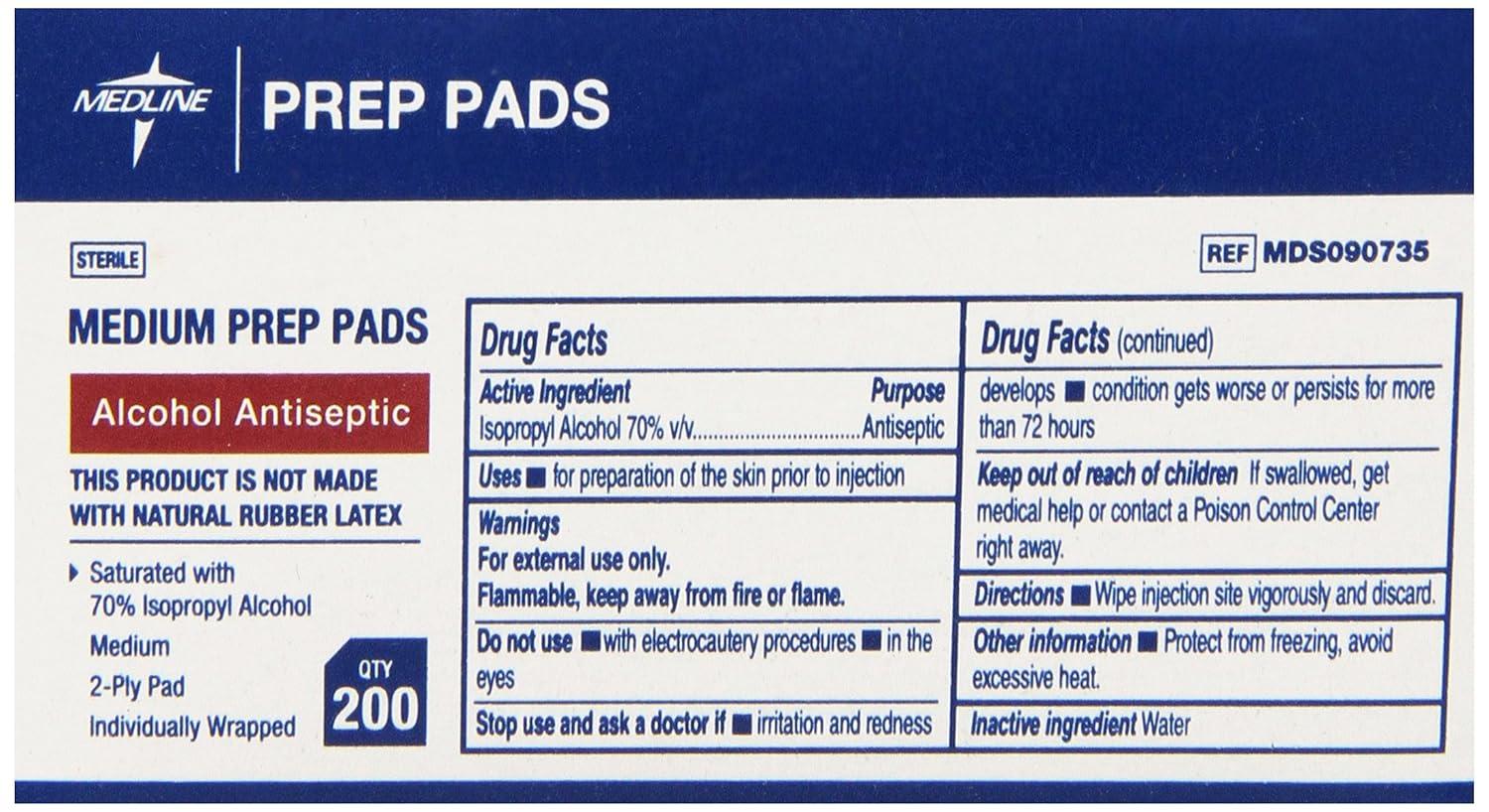 Medline - MDS090735Z Sterile Medium Prep Pads 70% Isopropyl Alcohol ...