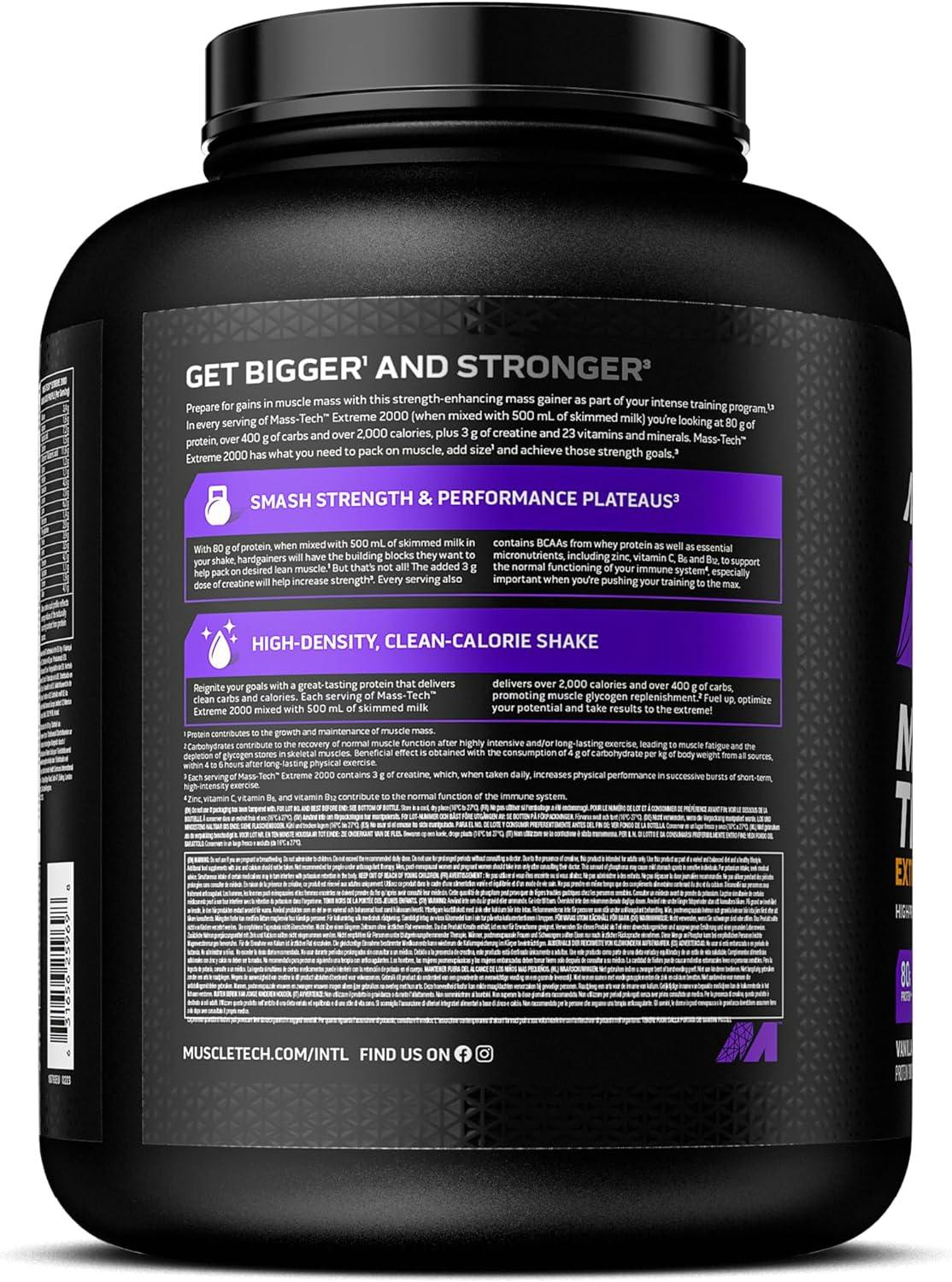 Muscletech Extreme 2000 Mass Gainer Protein Powder - Best Protein + Creatine for Weight Gain ...