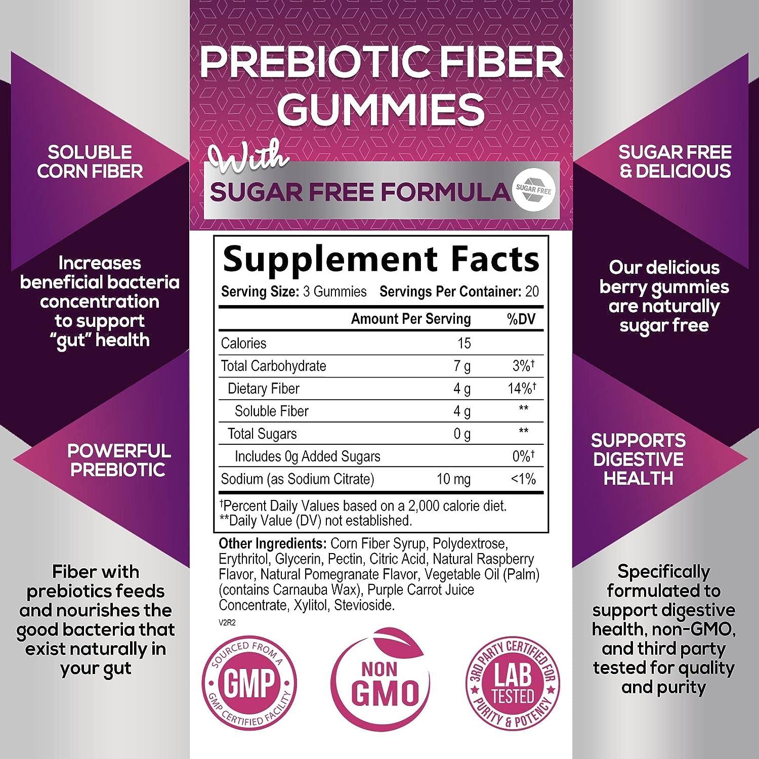 Sugar-Free Fiber Supplement Gummies - 4g Soluble Fiber - Plant-Based ...