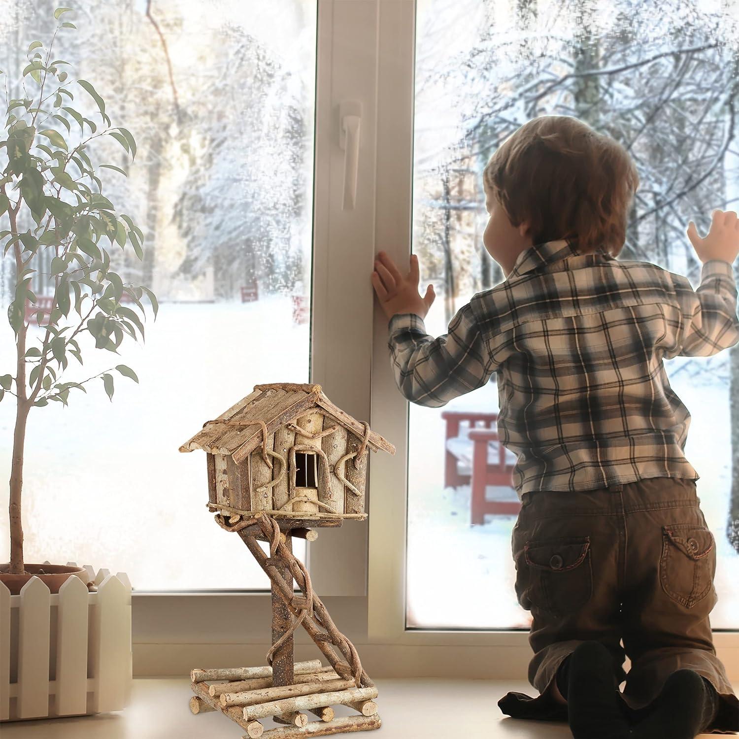 Handmade Freestanding Bird House Hotel with Ladder - Natural Decorative ...