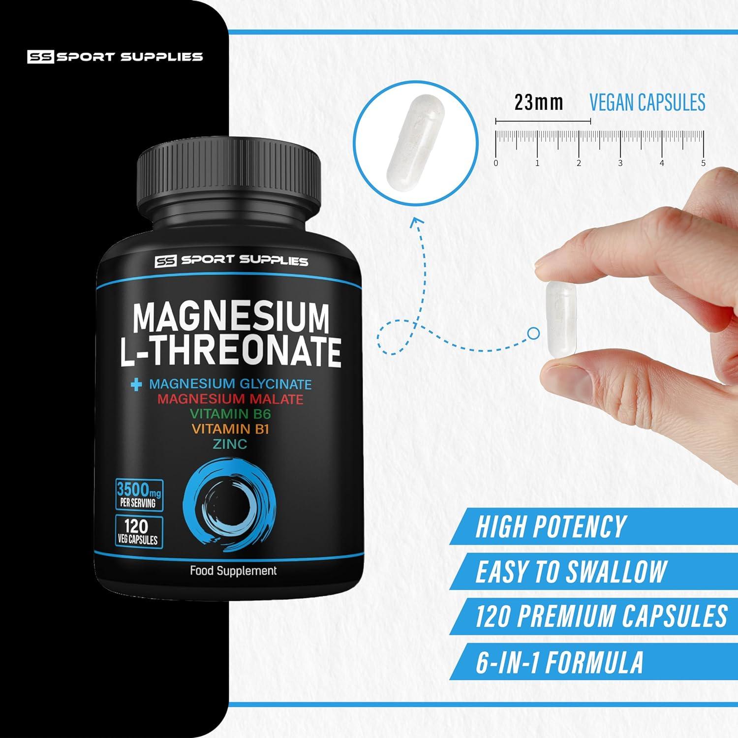 Magnesium L-Threonate 2000mg -120 Capsules - Added Magnesium Glycinate 750mg - Added Magnesium ...