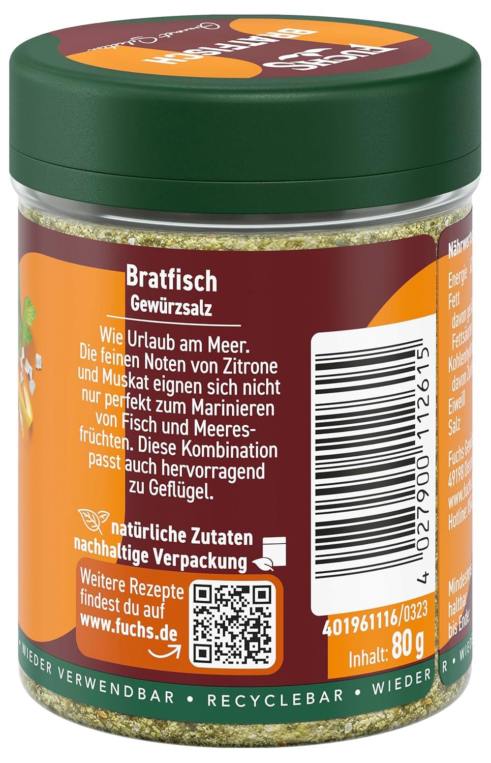 Fuchs Gourmet Selection Bratfish Spice Salt - Refillable Seasoning for ...