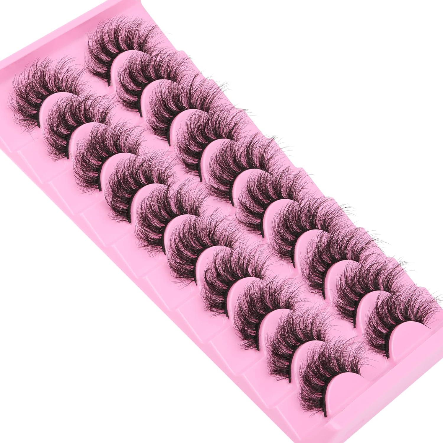 Fanxiton 3D False Eyelashes 10 Pairs Pack - Dramatic Fluffy Mink Wispy ...