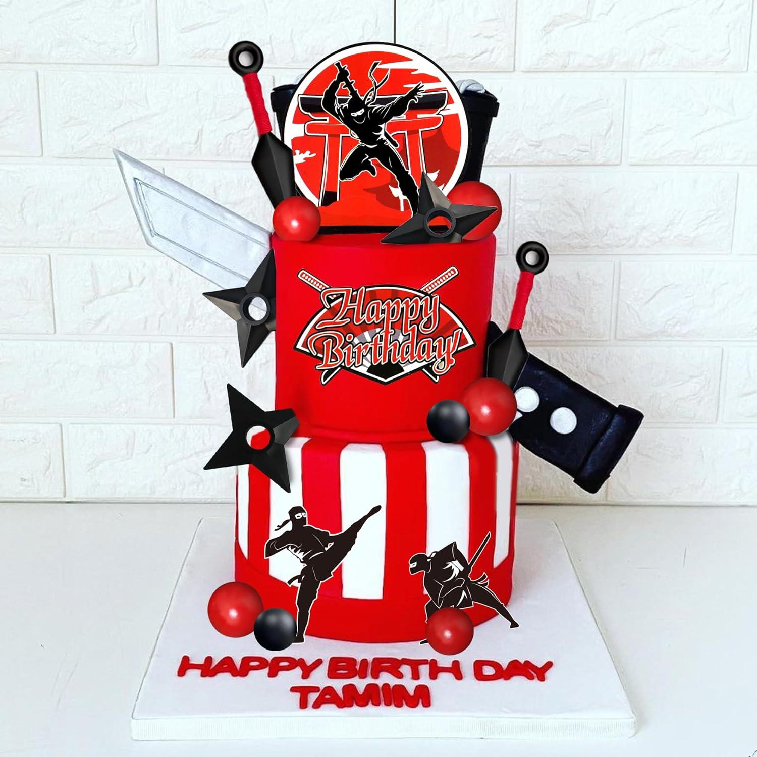 DRWATE Ninja Cake Topper Samurai Birthday Cake Decorations with Red ...