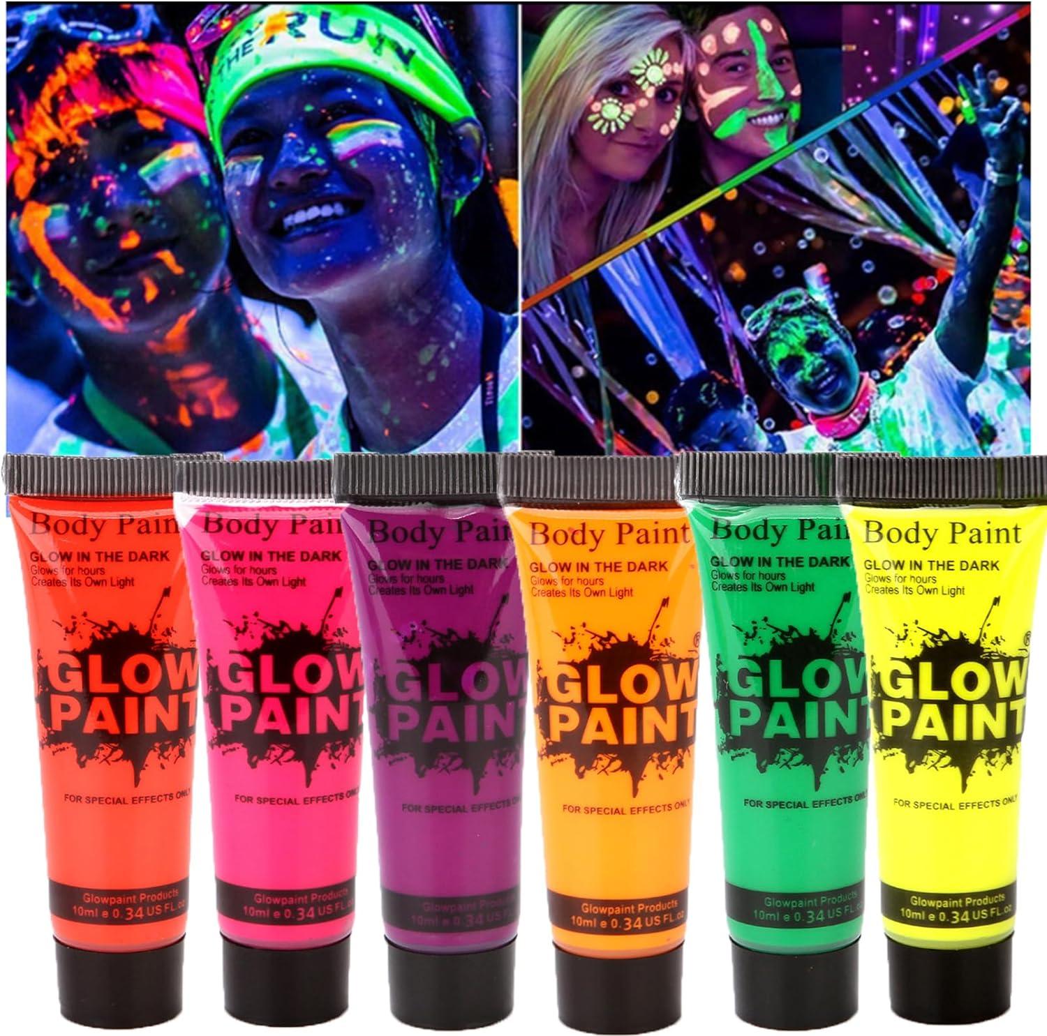 6pcs Glow In The Dark UV Face Paint Set for Halloween, Party & Cosplay ...
