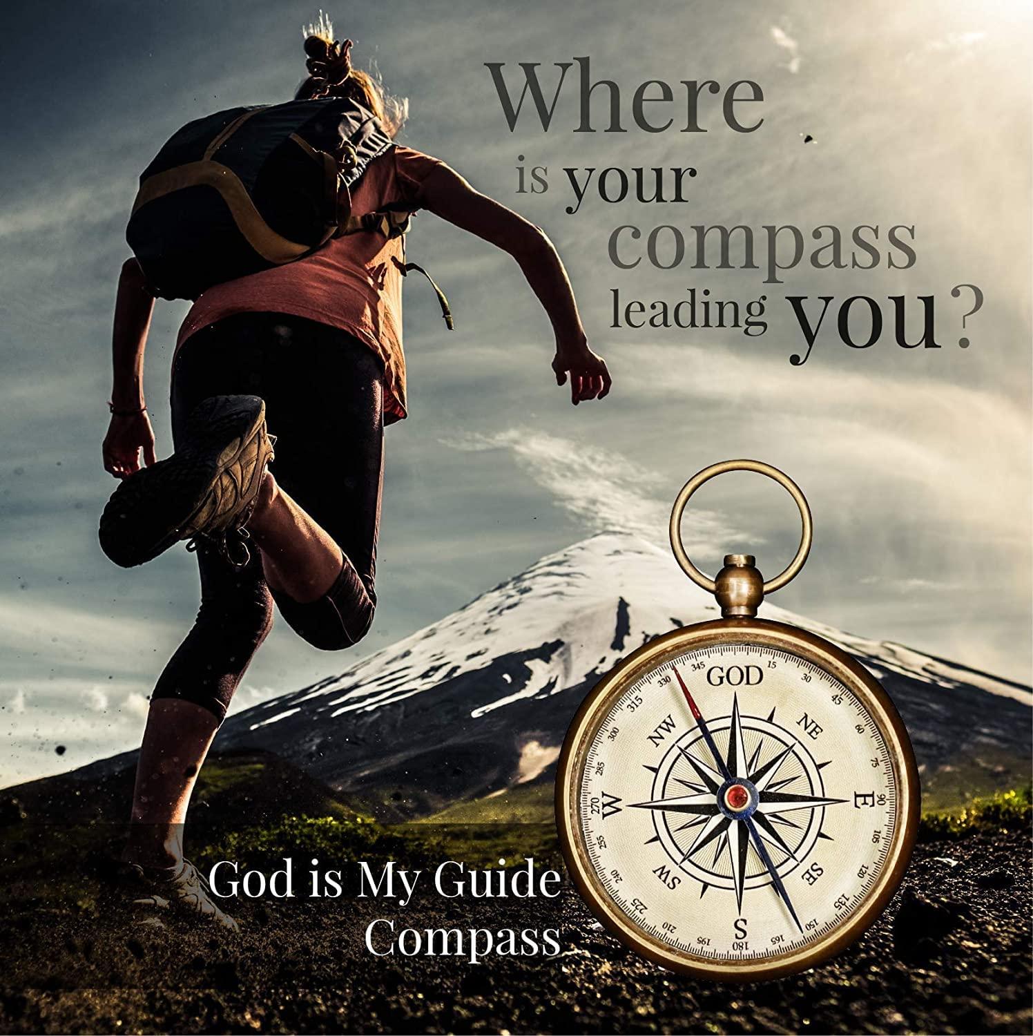 God is My Guide Brass Compass with Stand - Engraved Scripture Prayer ...