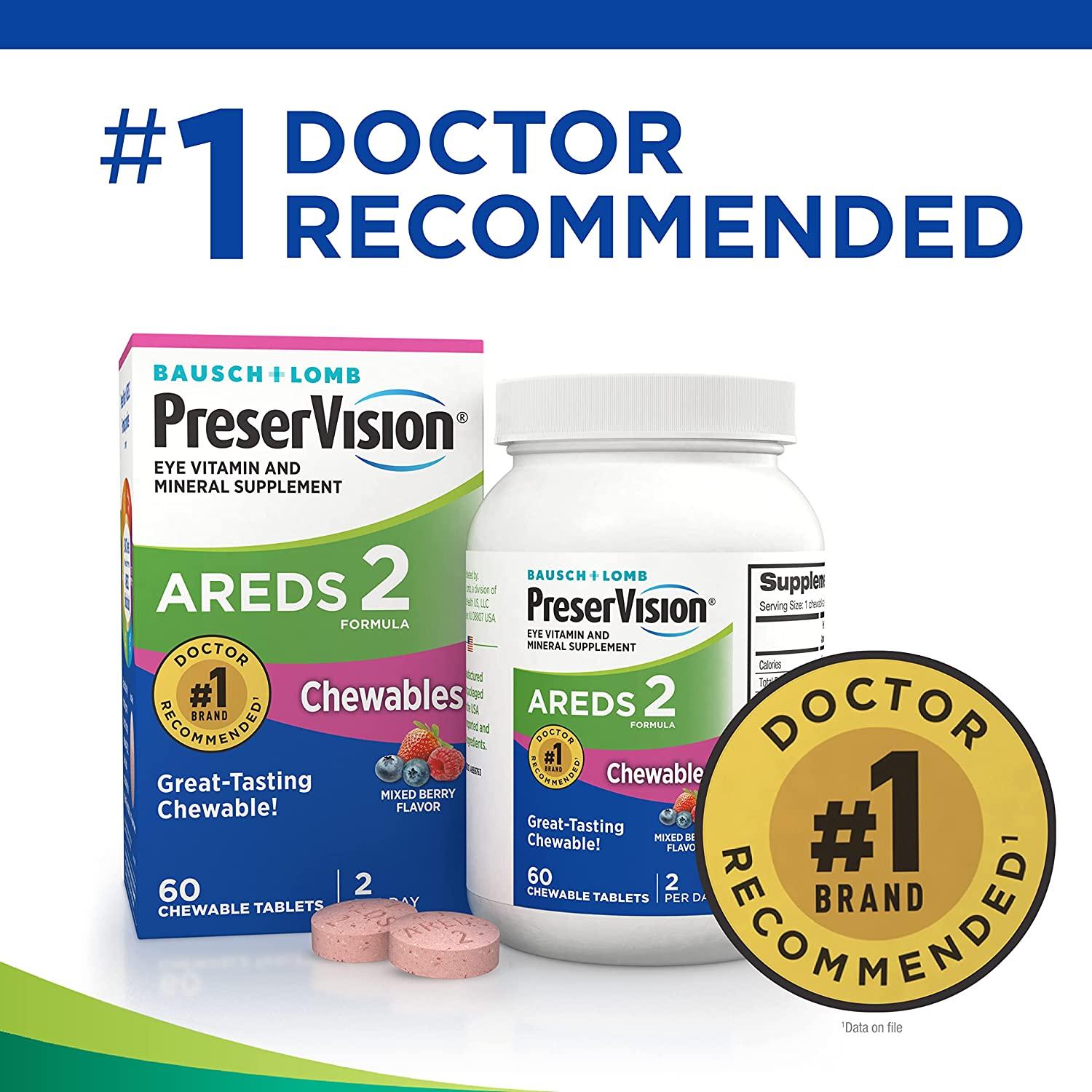 PreserVision AREDS 2 Eye Vitamin & Mineral Supplement Chewable Tablets ...