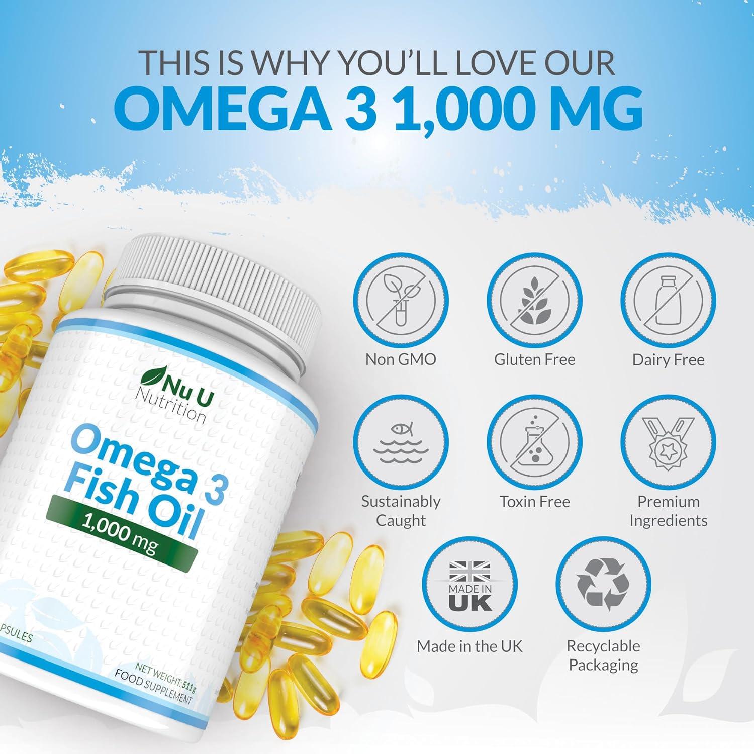 365 Softgel Omega 3 Fish Oil 1000mg Capsules | Up to 12 Months Supply ...