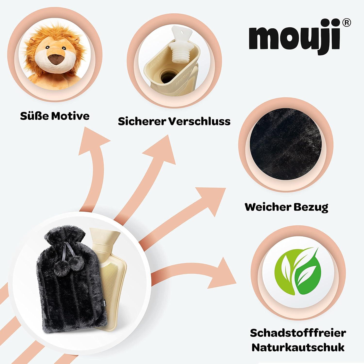 Mouji Premium Hot Water Bottle 2L with Fluffy Cover - Thermophor Heat ...