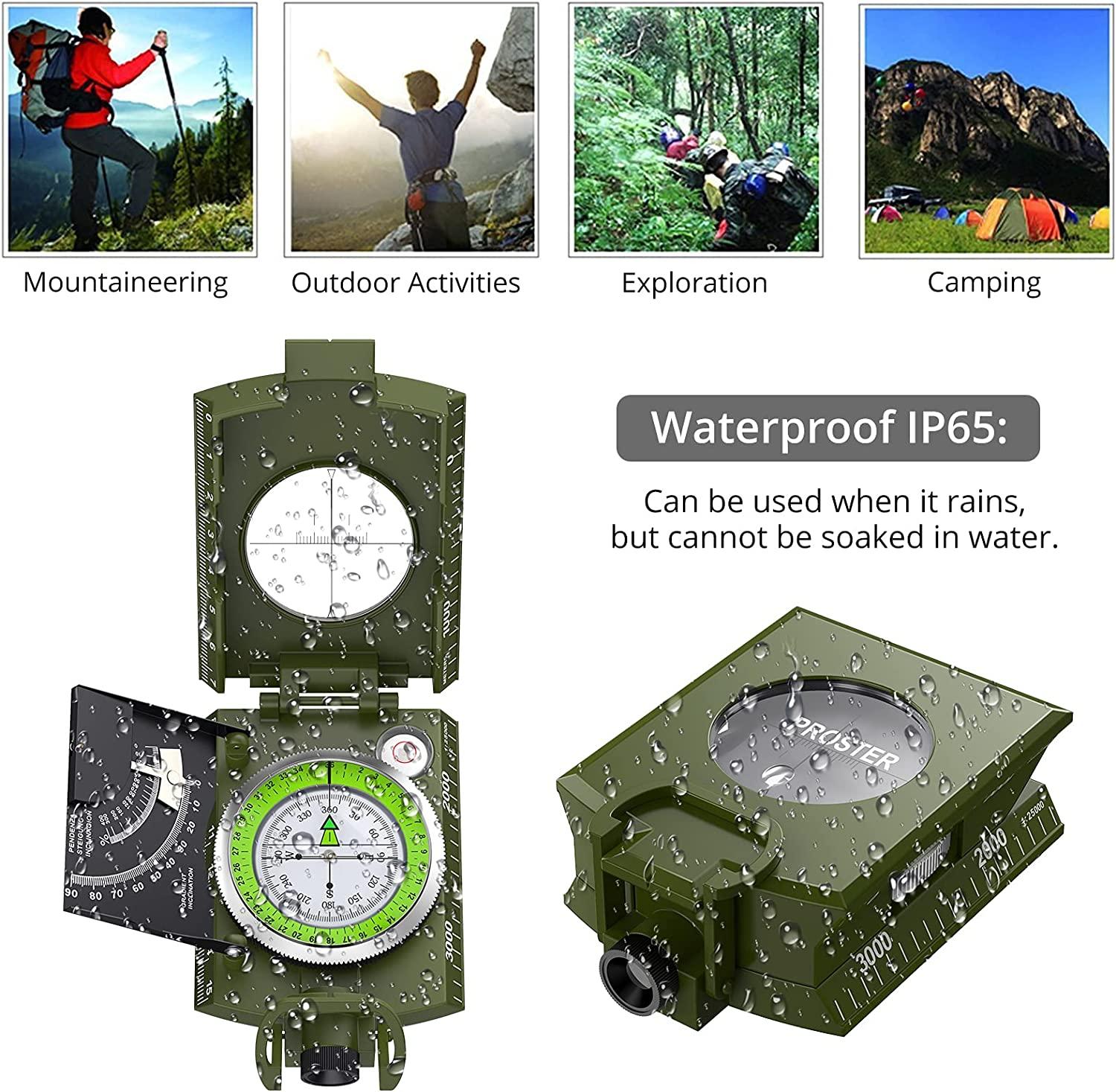 Proster IP65 Hiking Compass with Sighting Clinometer Professional ...