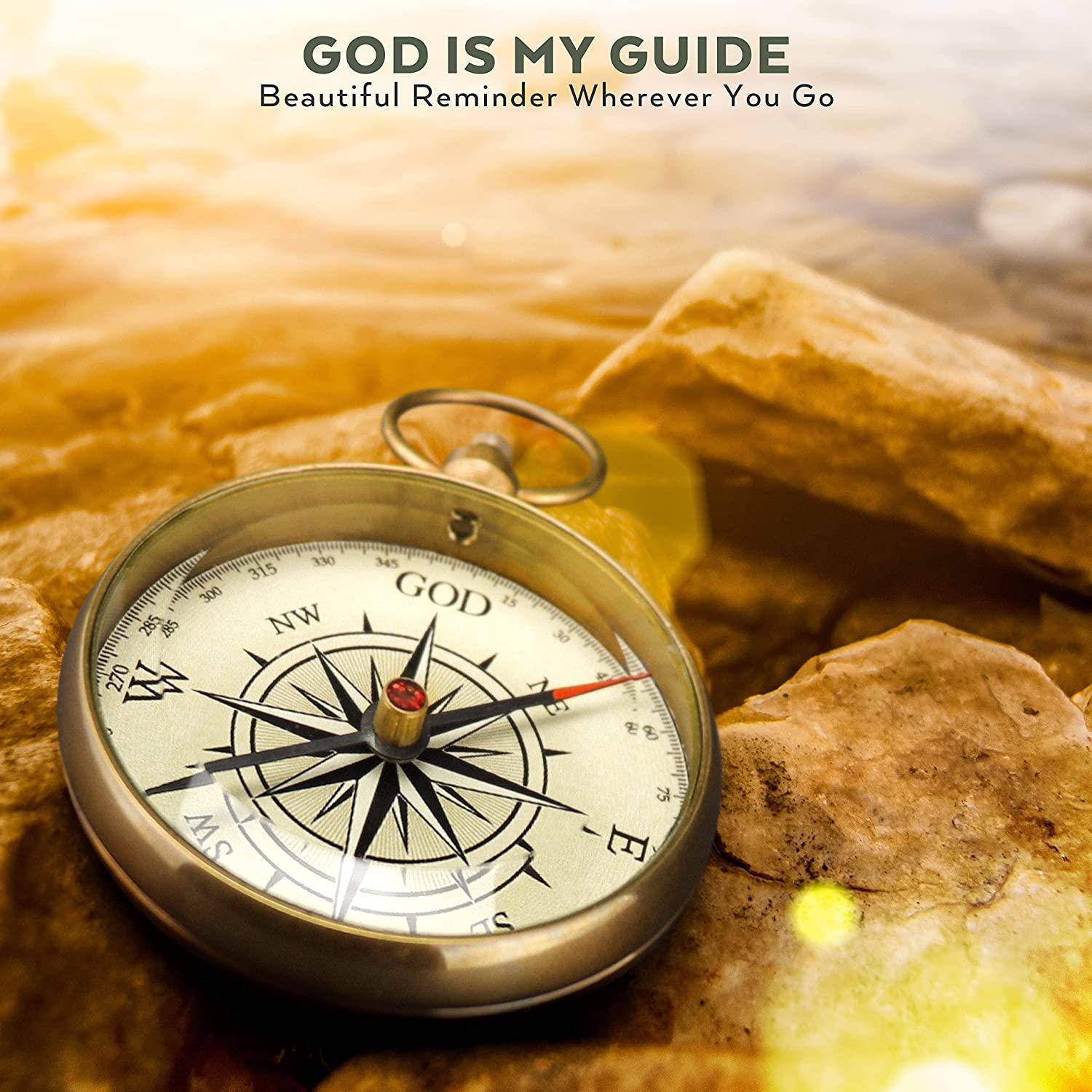 God is My Guide Brass Compass with Stand - Engraved Scripture Prayer ...
