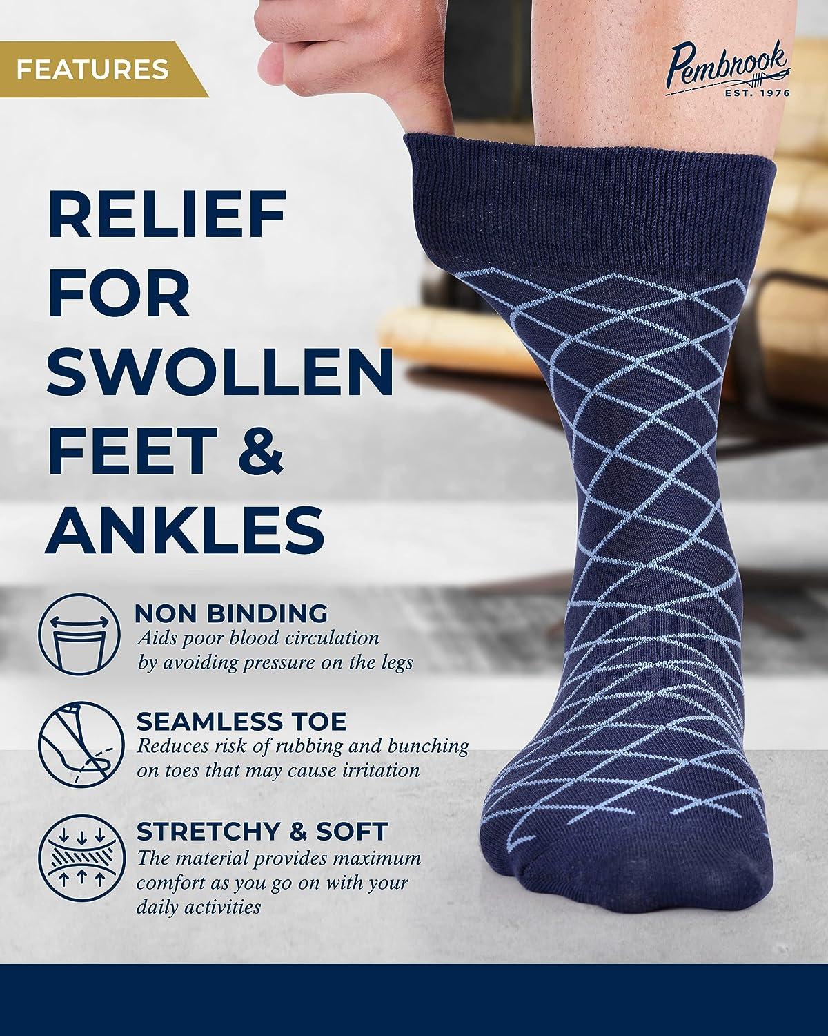 Pembrook Men's Diabetic Dress Socks - 4 Pairs, Odor-Free & Stylish for ...