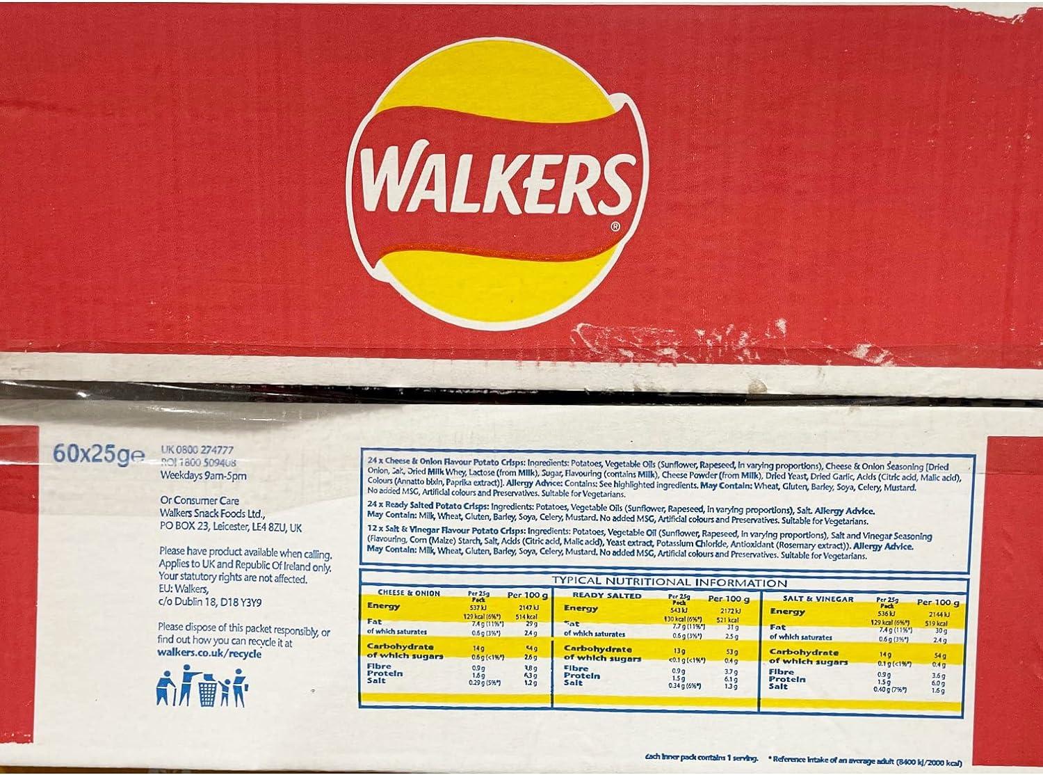Walkers Crisps Walkers Classic Box Crisps Pack Of 60 x 25g - 24 x ...
