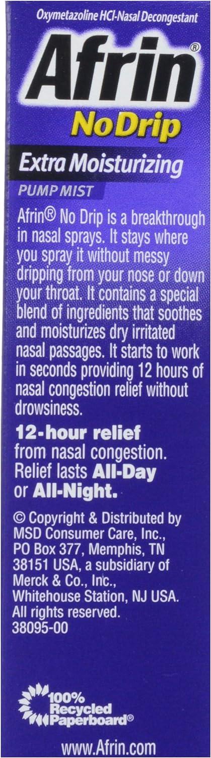 Afrin Nasal Spray No Drip Extra Moisturizing Pump Mist .5 oz