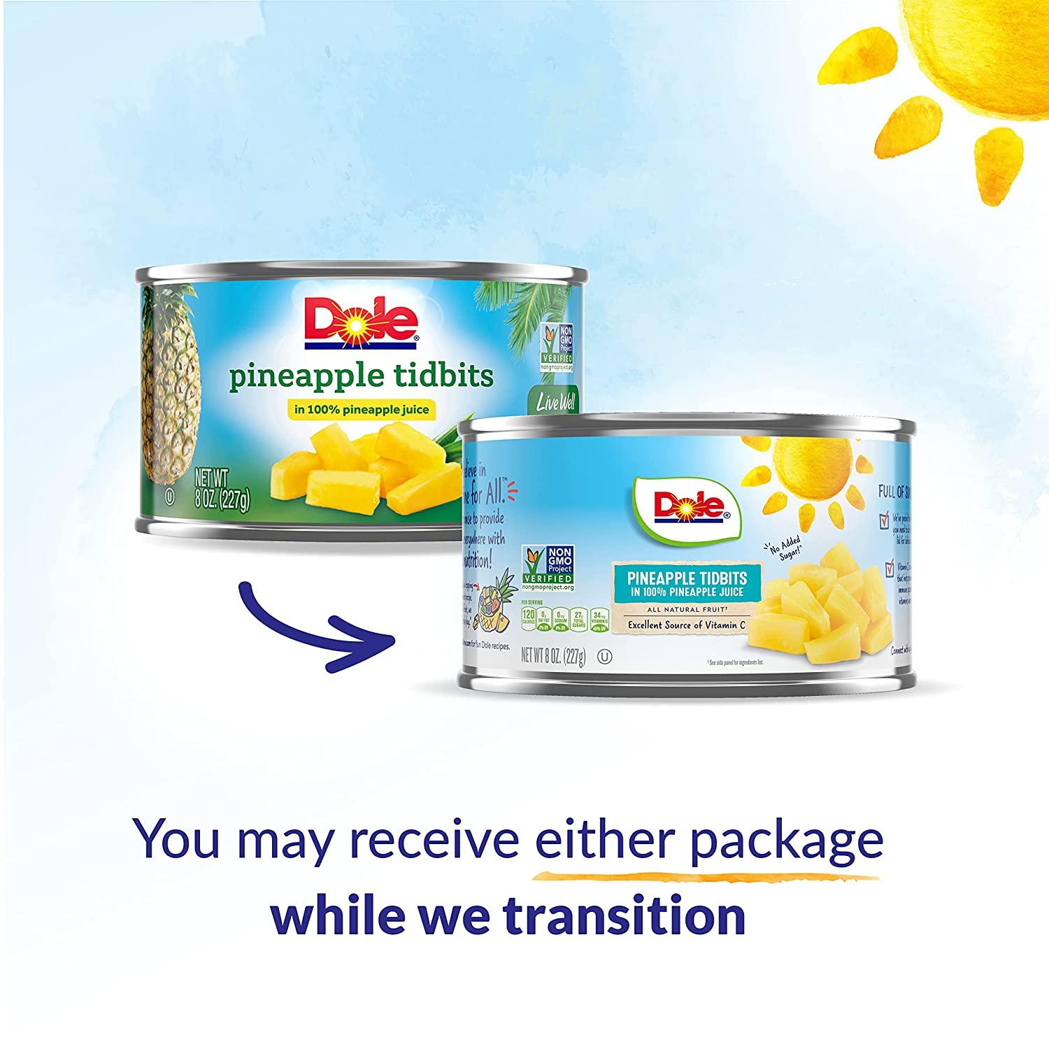 Dole Canned Pineapple Tidbits in 100% Fruit Juice 8 Oz - Pack of 12 ...